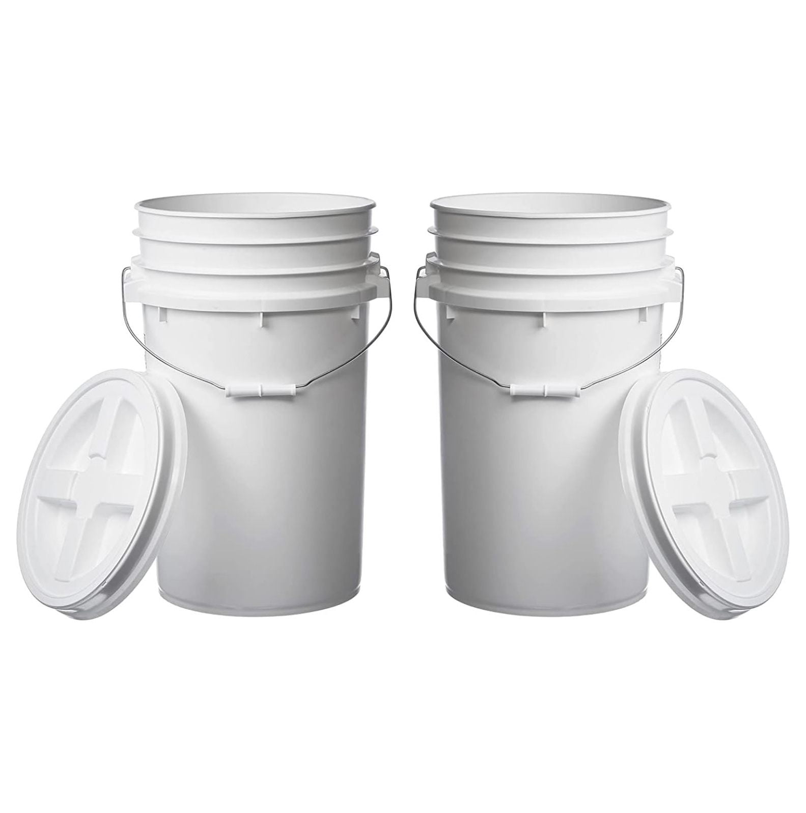 7 Gallon White Round Buckets 2 Pack with Lids - Gamma Seal Buckets ...