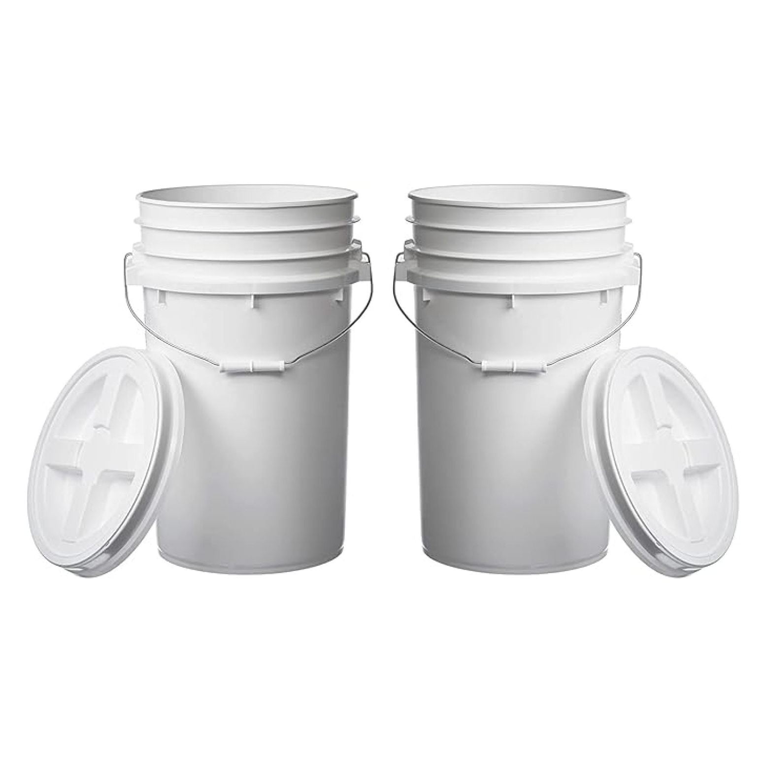 7 Gallon White Round Buckets 2 Pack with Lids - Gamma Seal Buckets for ...