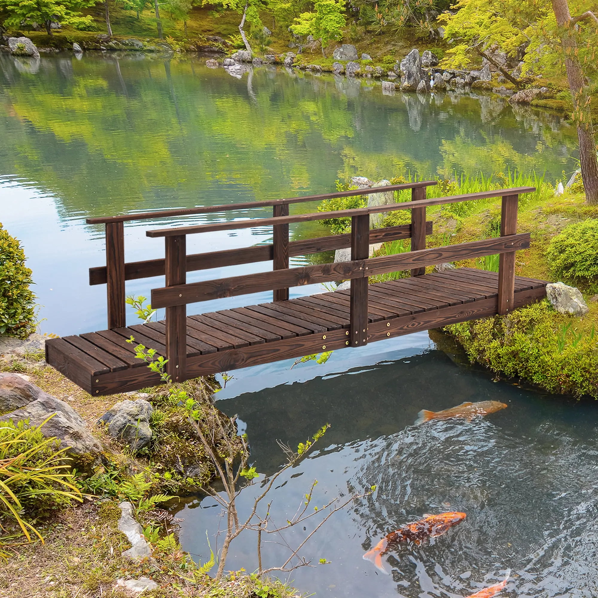 7' Garden Bridge Wooden Footbridge for Backyard Ponds, Creeks, Streams ...