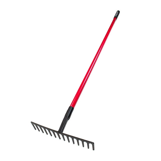 7 Gauge 16 Inch Level Head Rake, Heavy Duty Fiberglass Handle 66 Inches ...