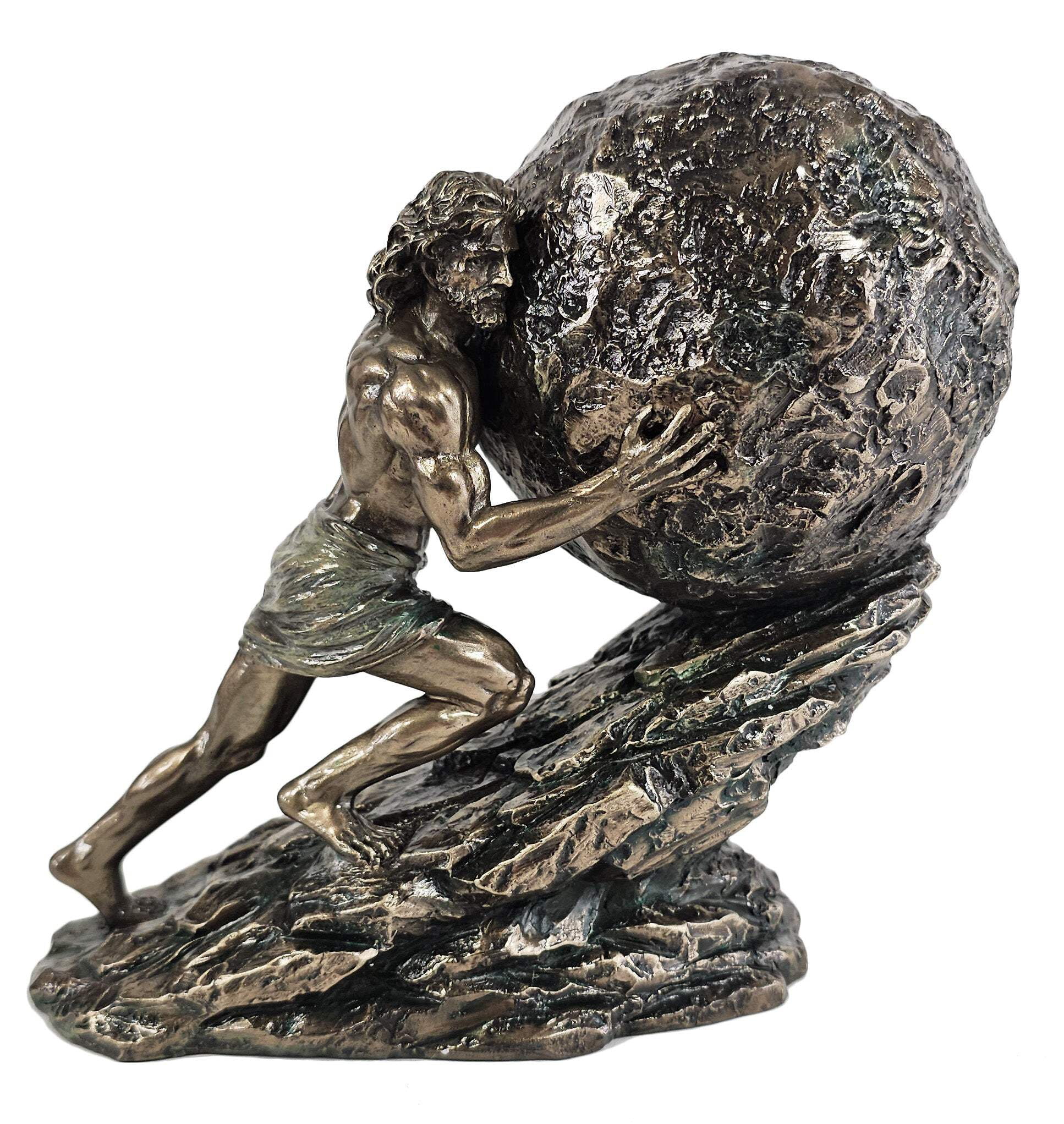 7" Greek Mythology Sisyphus Eternal Punishment Pushing Boulder Bronze ...