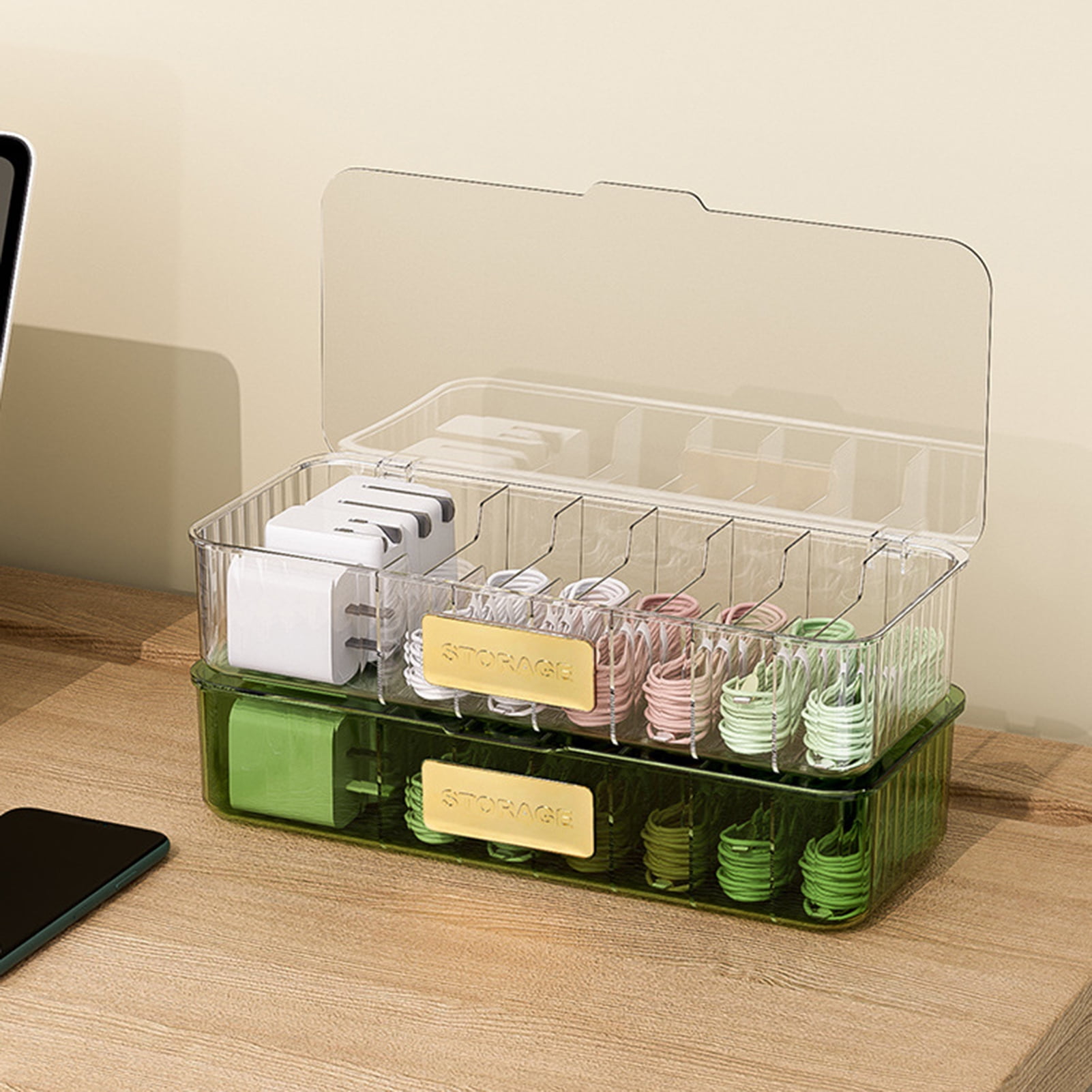 7 Grids Cable Storage Box with Cover Transparent Dust-proof Dressing ...