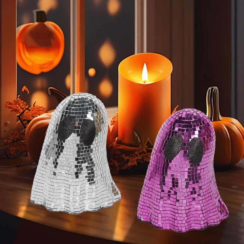 7" Halloween Disco Ghost Tabletop Decor, Glitter Sign Halloween Tiered ...