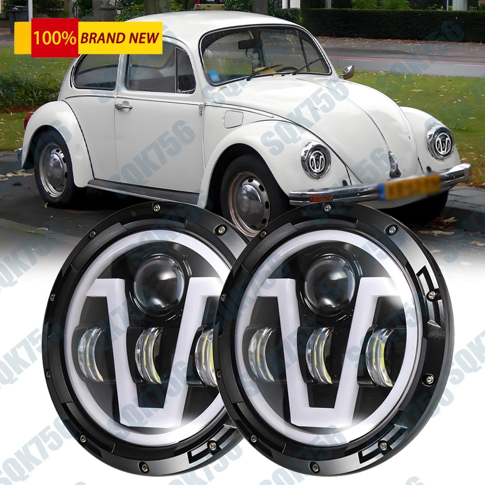 7" Halo LED Headlights High Low for VW Beetle Bug 1967-79 Super Beetle ...
