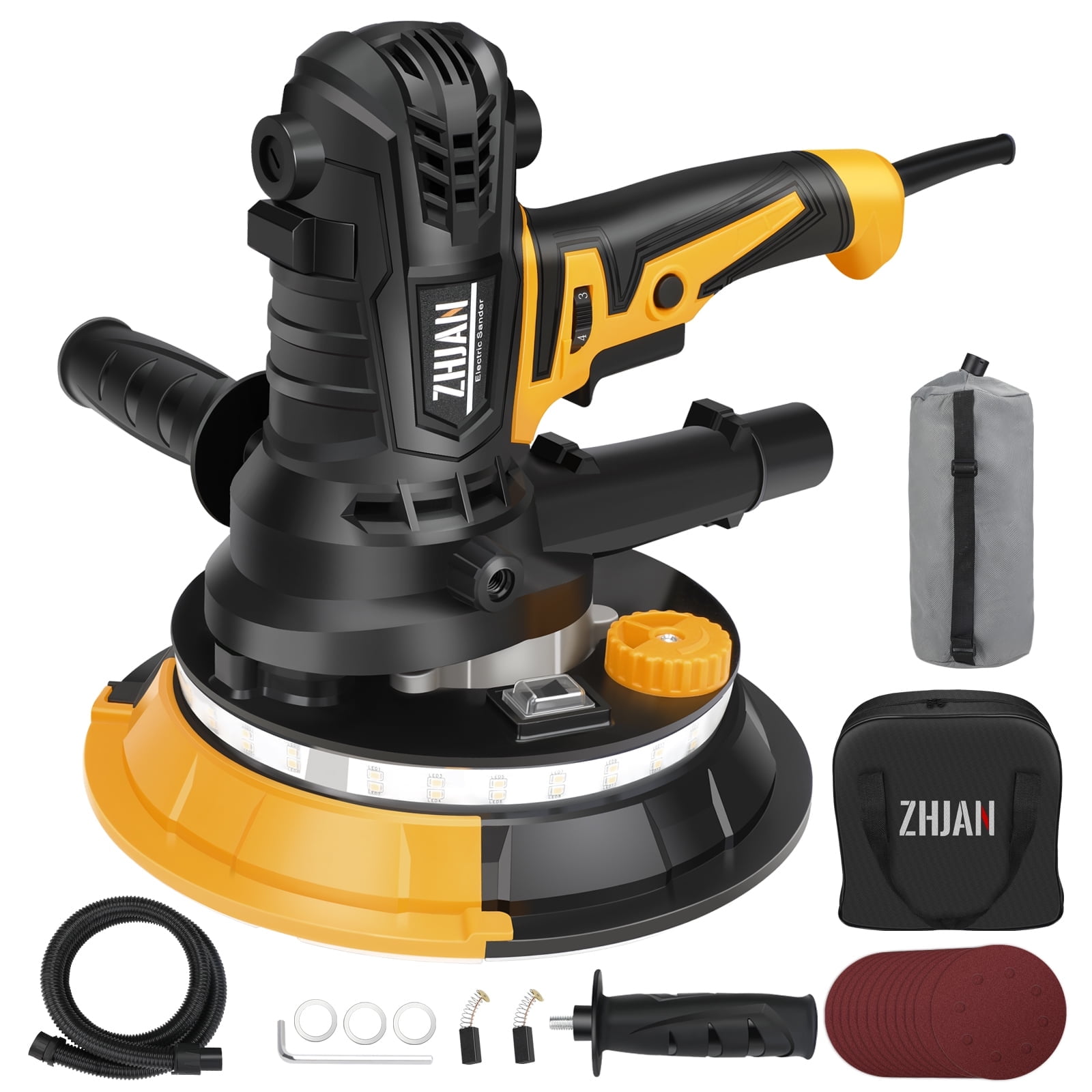ZHJAN 7" Handheld Electric Drywall Sander 900W with Vacuum & LED - Dual ...