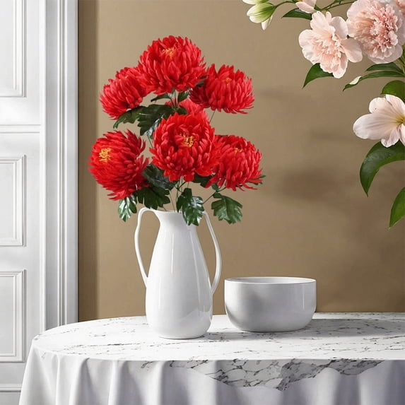 7-Head Artificial Dragon Claw Chrysanthemum Bouquet Red Plastic Fake ...