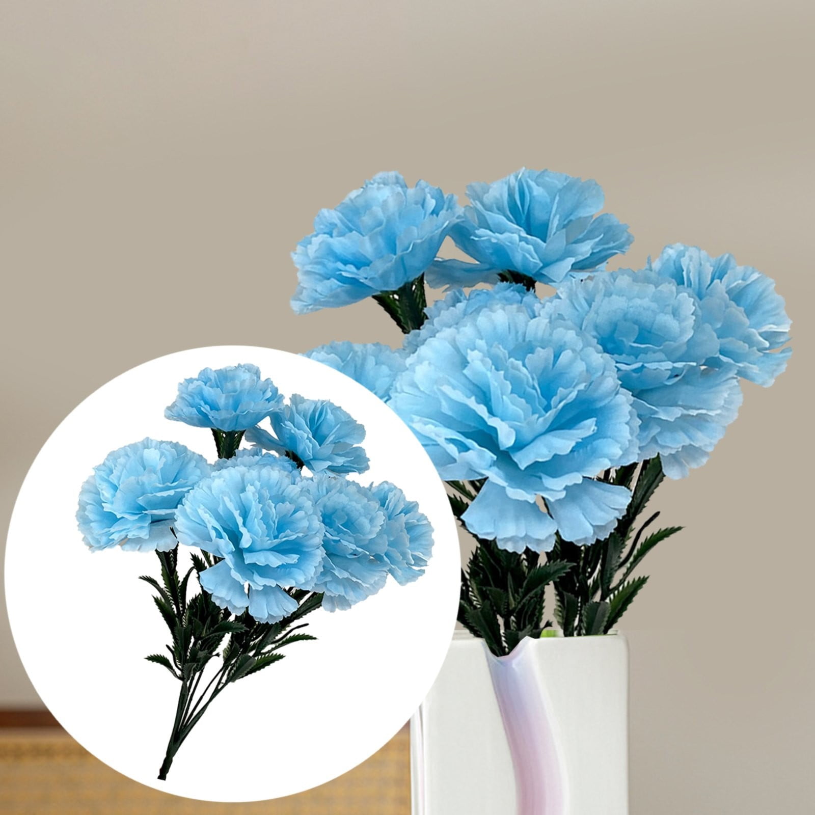 7 Head Artificial Silk Carnation Flower Bunch, 41cm Wedding Home ...