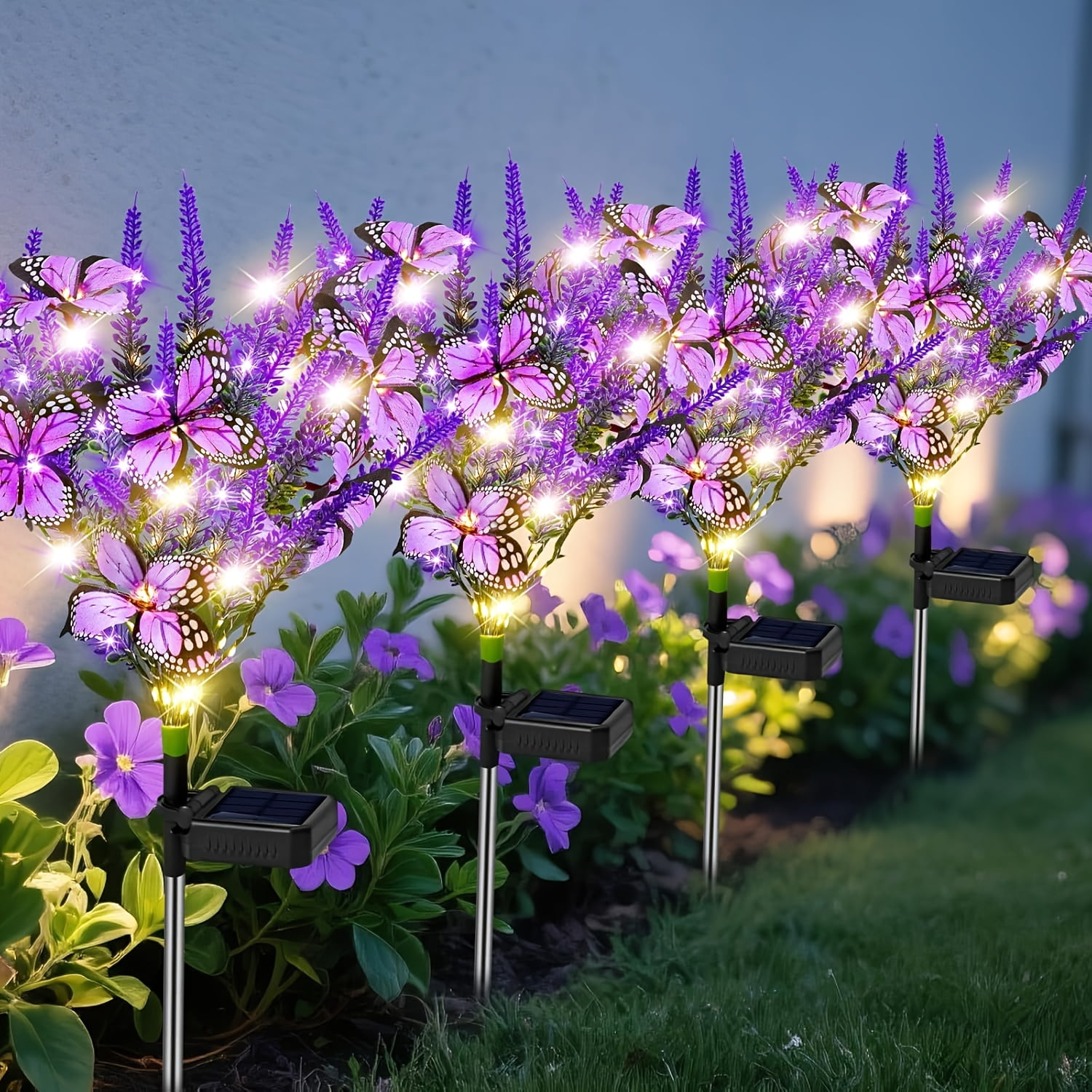 7-Head Lavender & Butterfly LED Garden Lights Outdoor, Auto On/Off ...