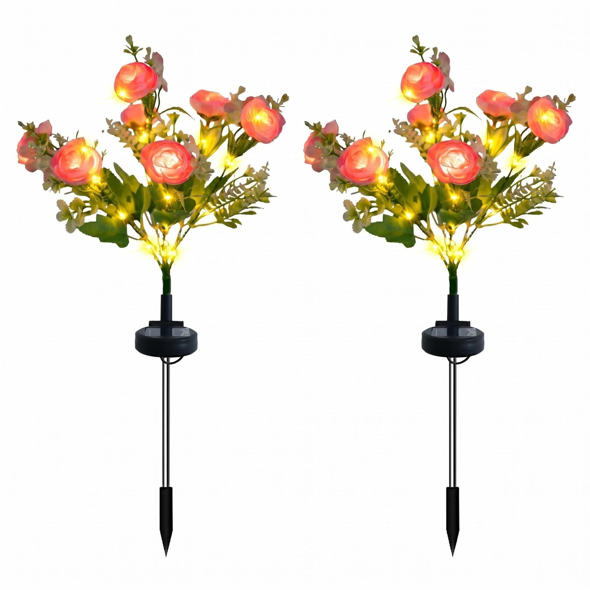 7 Head Pink Solar Peony Flower Garden Stake Lights, Waterproof Outdoor ...