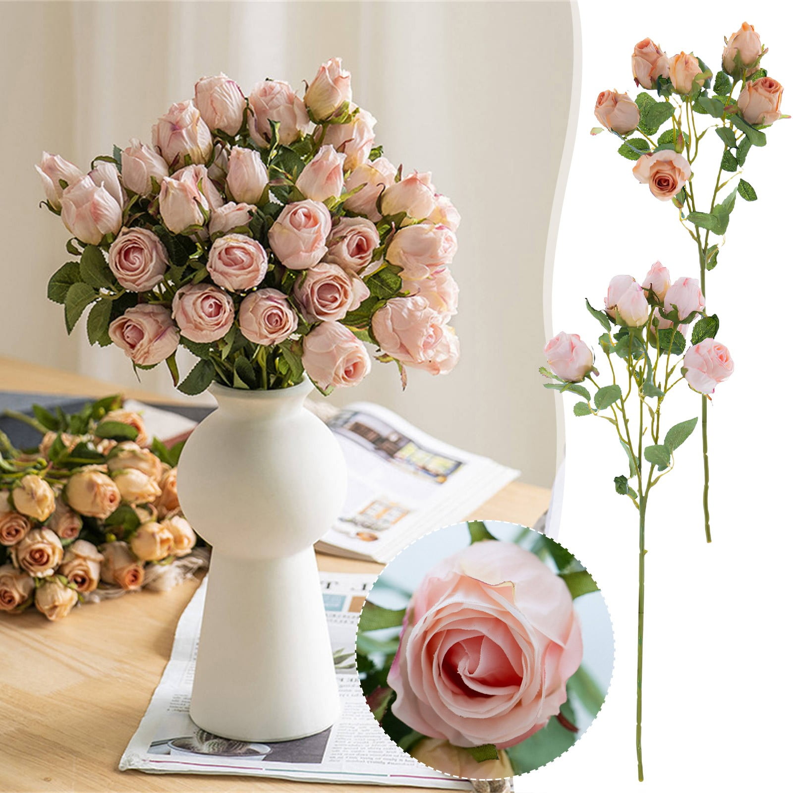 7 Head Rose Simulation Flowers, European-style Antique Burnt Edges Rose ...