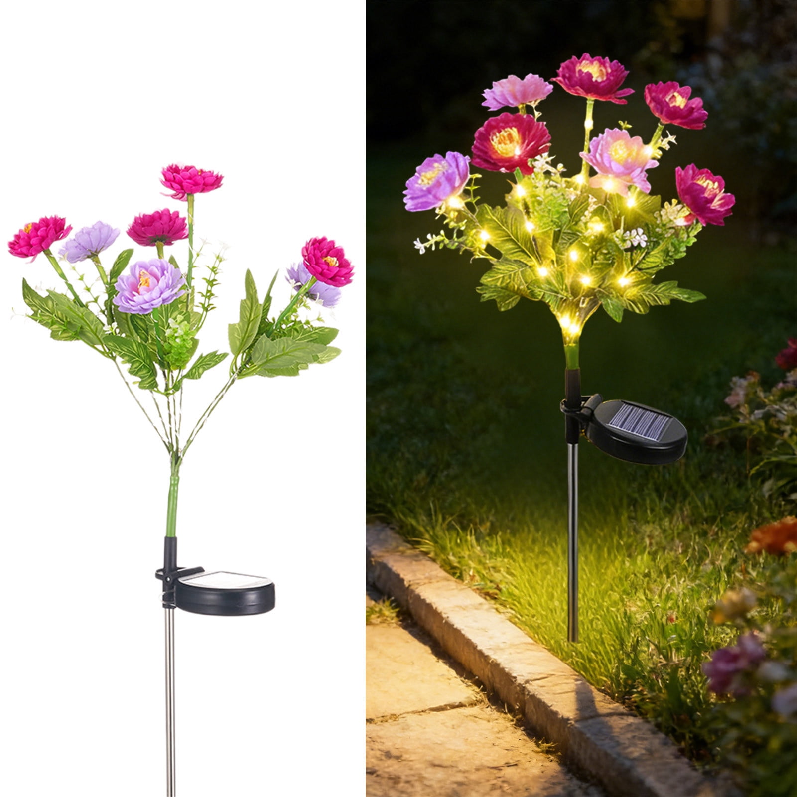 7-Head Solar Faux Flower Lights, Waterproof LED Garden Decor, Solar ...