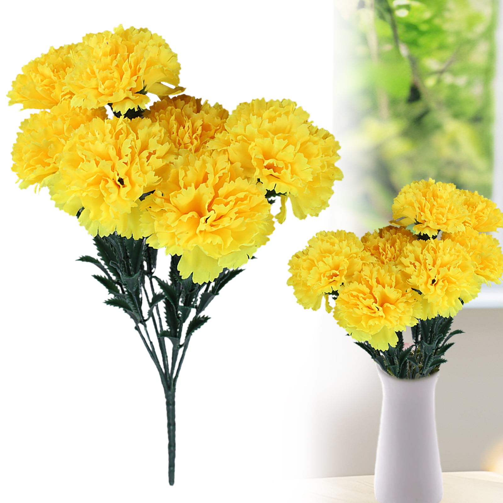 7 Heads Artificial Carnation Bouquet with Stems, Realistic Plastic ...
