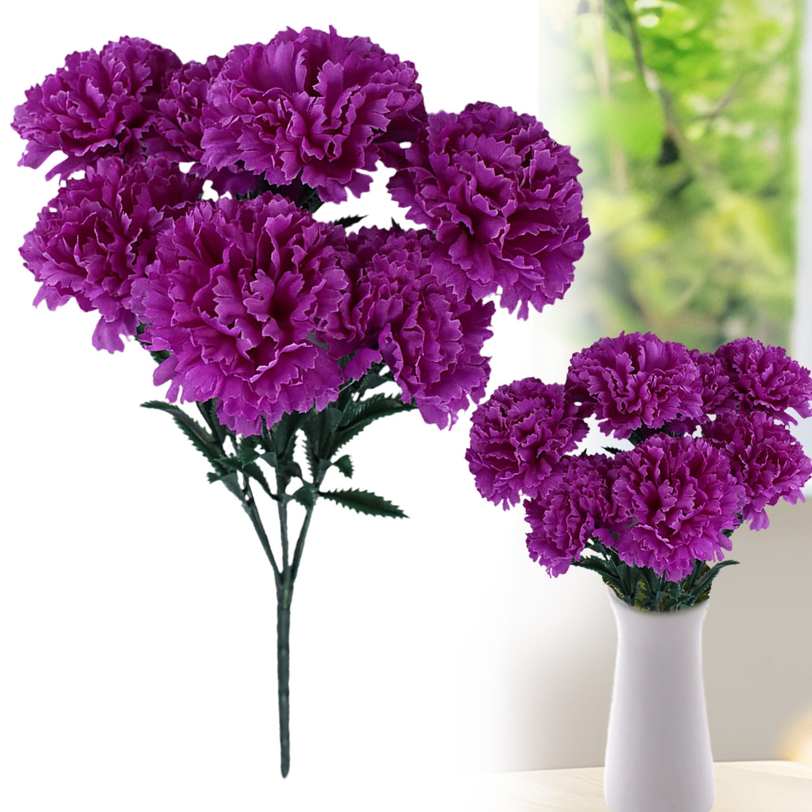 7 Heads Artificial Carnation Flowers Flower With Stems Plastic ...
