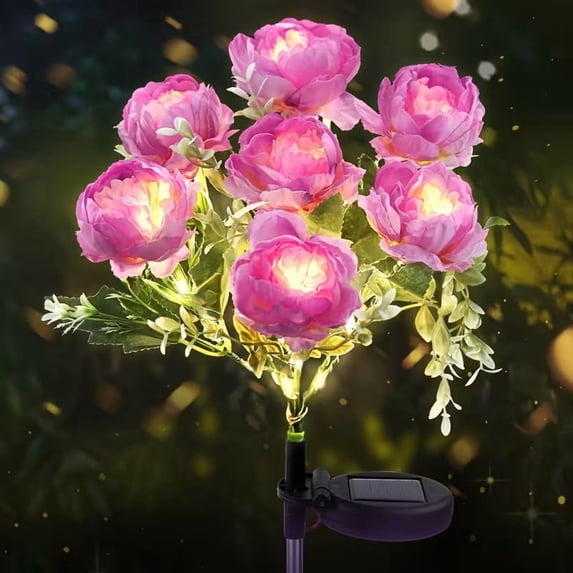 7 Heads Peony Simulation Flower Lamp - Solar-Powered 42 LED Warm Light ...