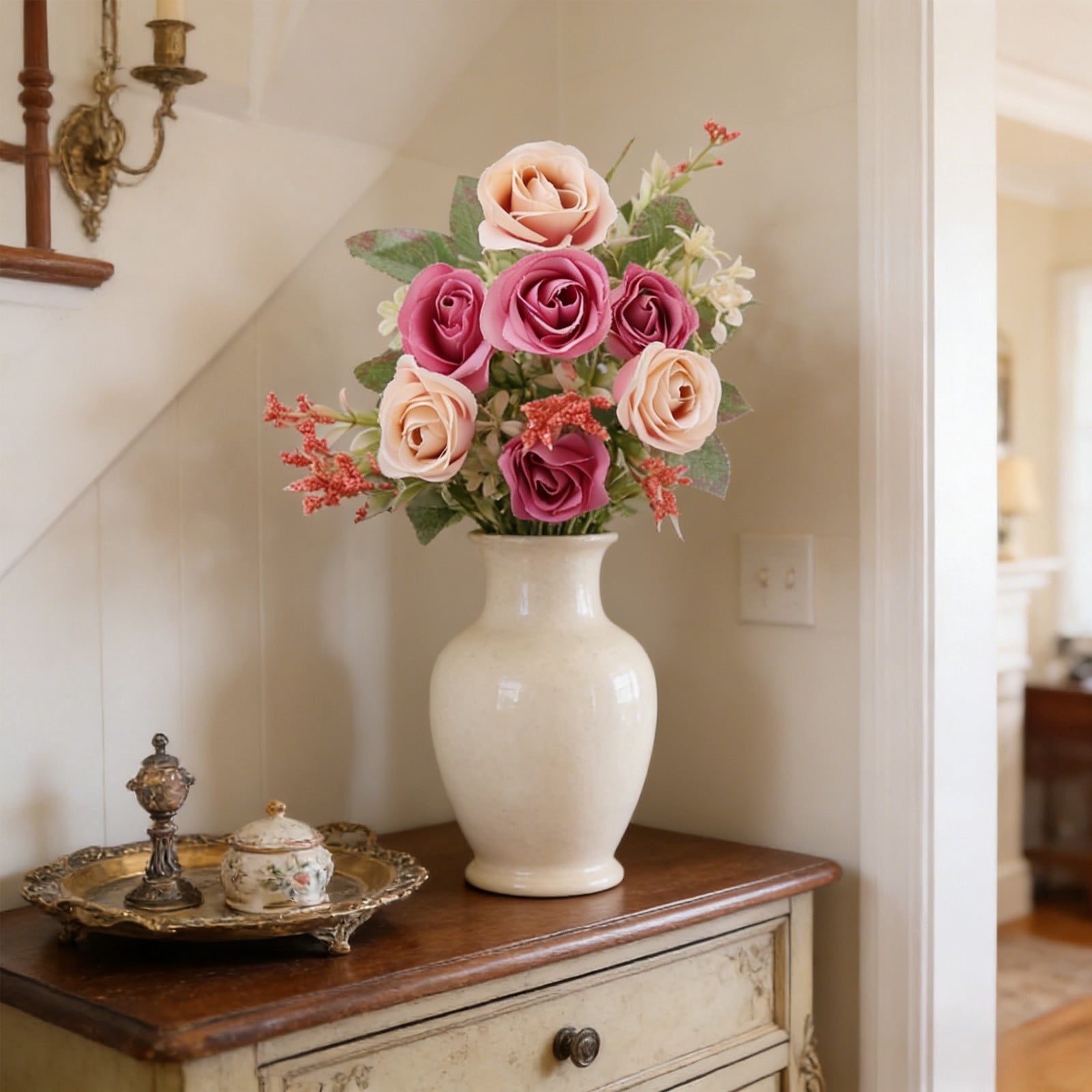 7 Heads Western Roses Artificial Flowers, Fake Silk for Wedding Decor ...