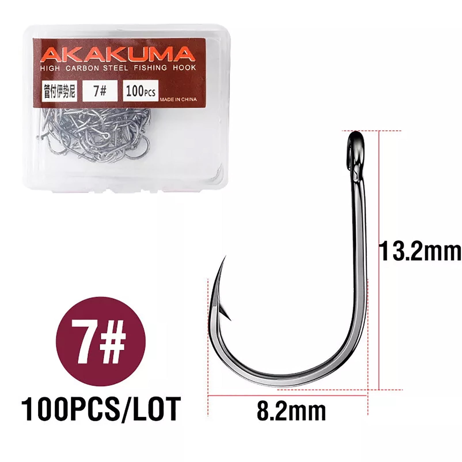 #7 High Carbon Steel Fishing Hook Long Shank Hooks Saltwater Freshwater ...