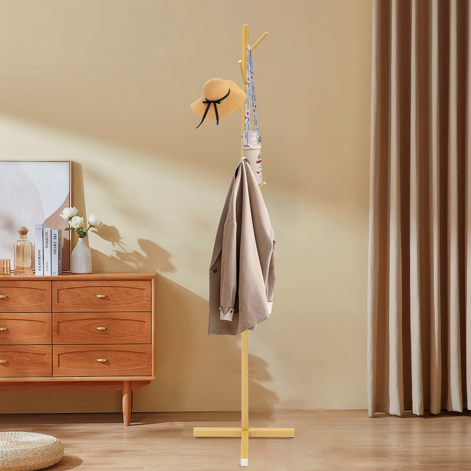 7 Hook Rods Coat Rack 68.11" Freestanding Hat Bag Stand Iron Tree ...