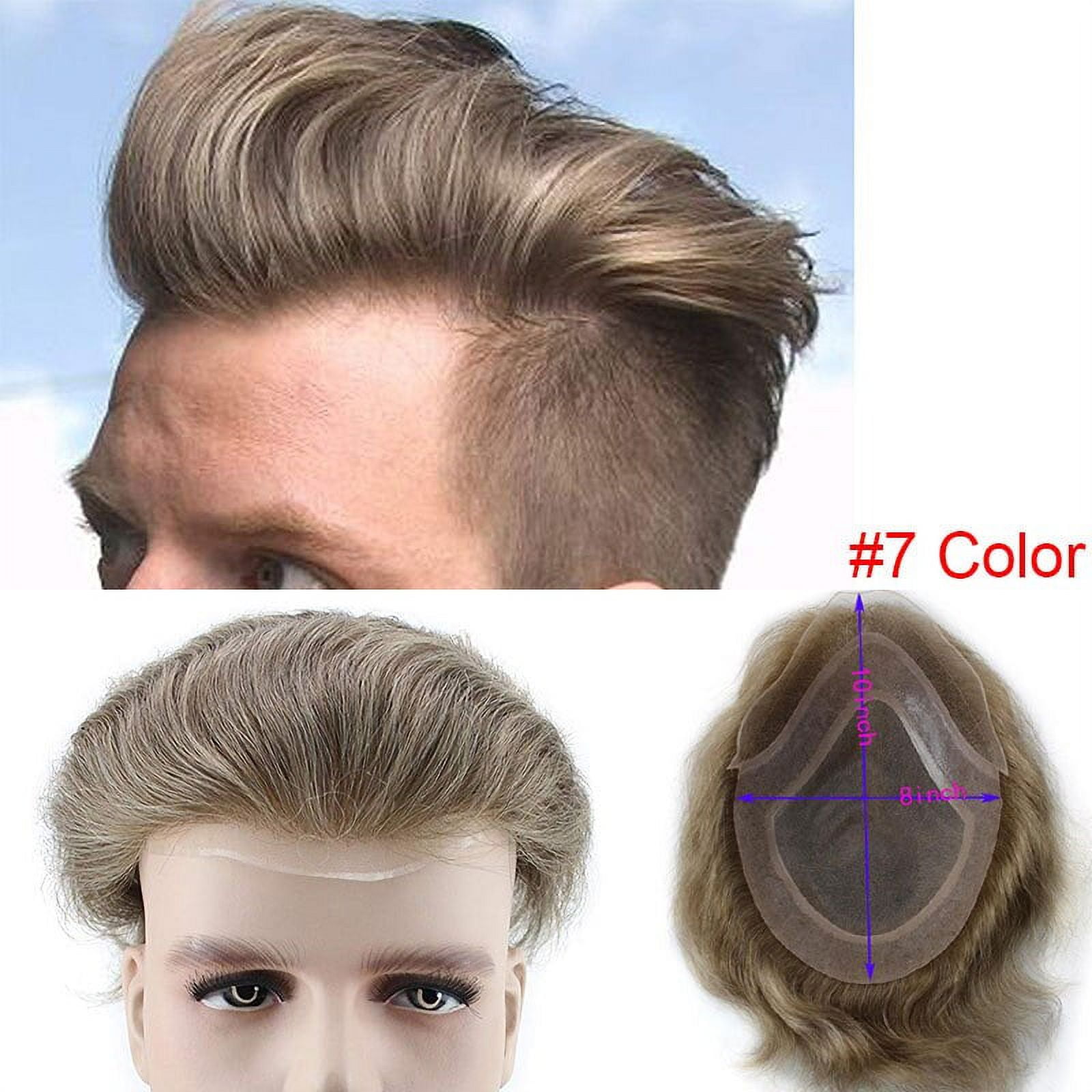 #7 Human Hair Toupee For Men Mono Transparent Lace Toupee With Skin PU ...