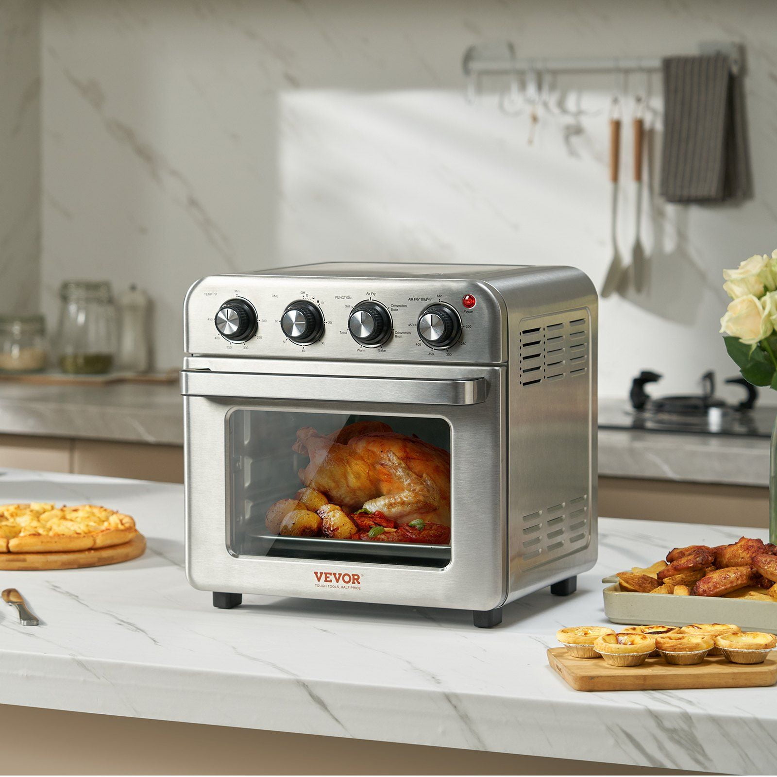 7-IN-1 Air Fryer Toaster Oven,1700W 18L Stainless Steel Convection Oven ...