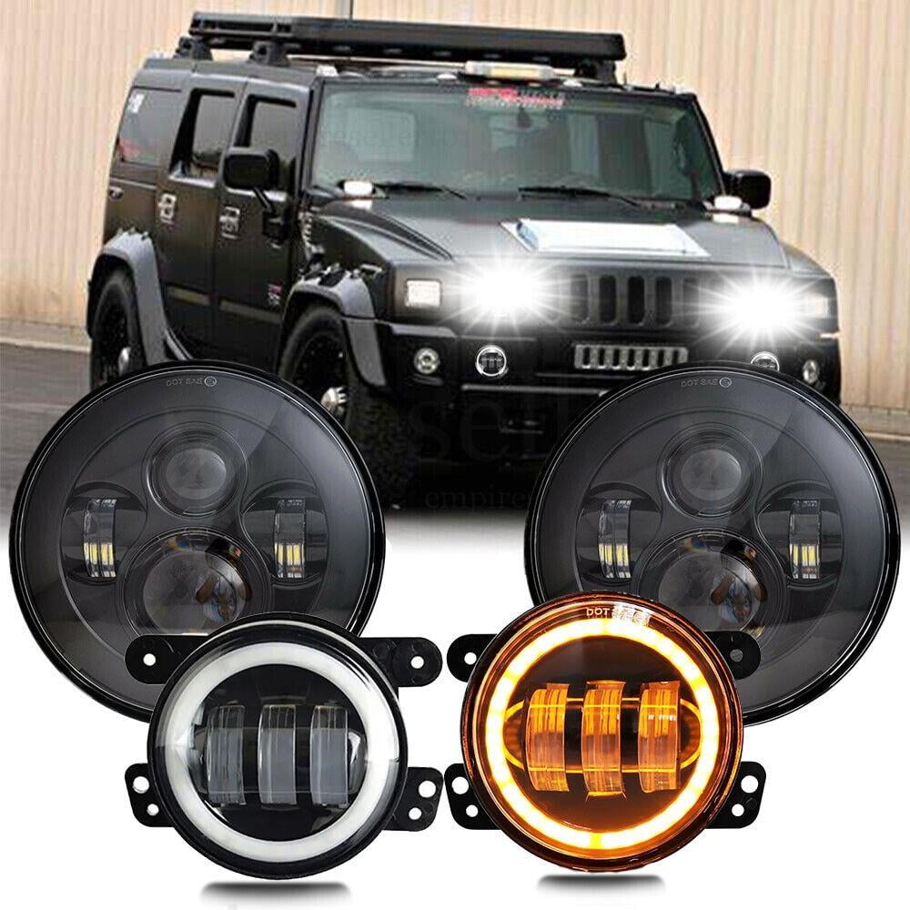 7" INCH Halo LED Headlight DRL&4" Fog Lights Combo Kit For Hummer H2 ...
