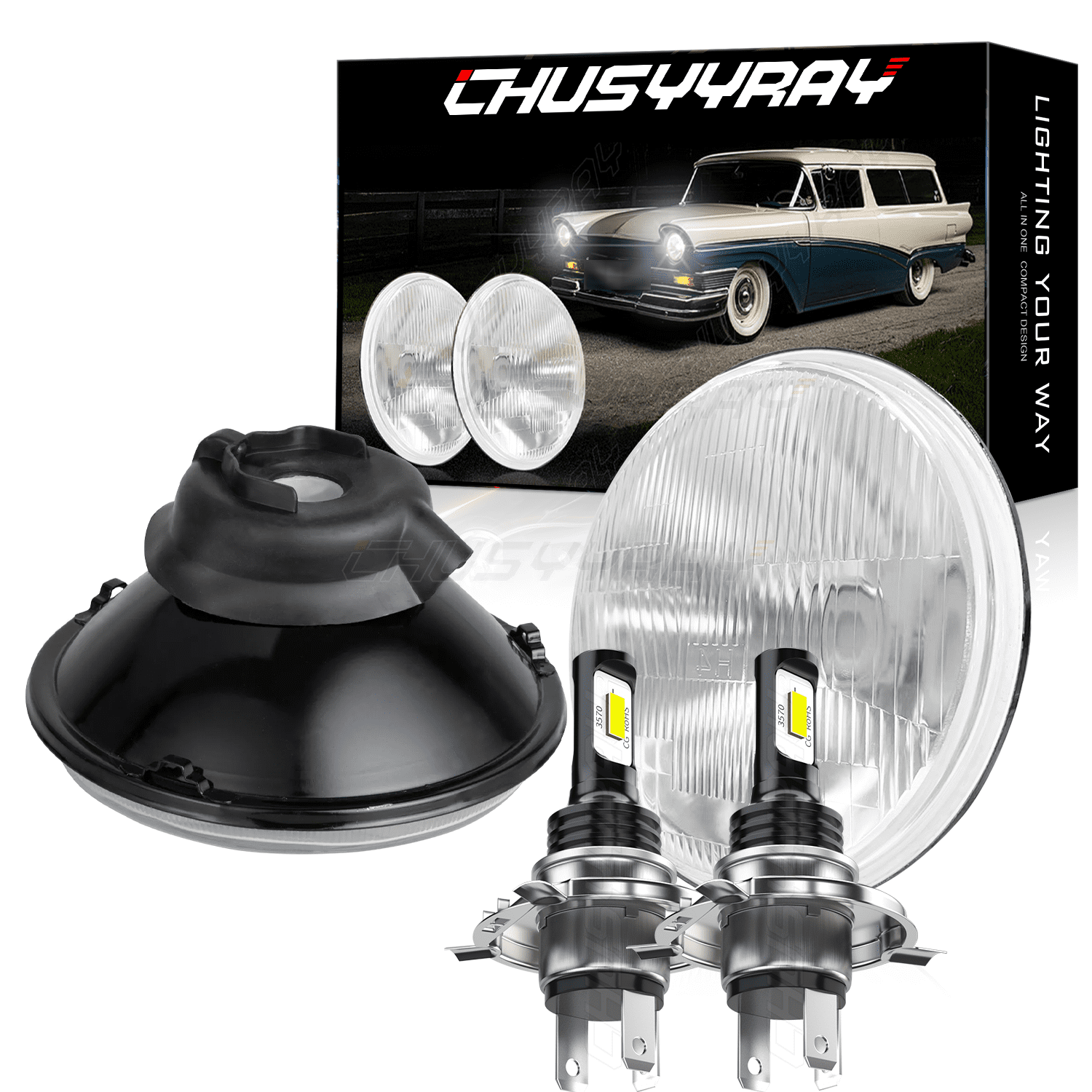 7 INCH LED Glass Headlight Round, Original Classic Look Conversion ...