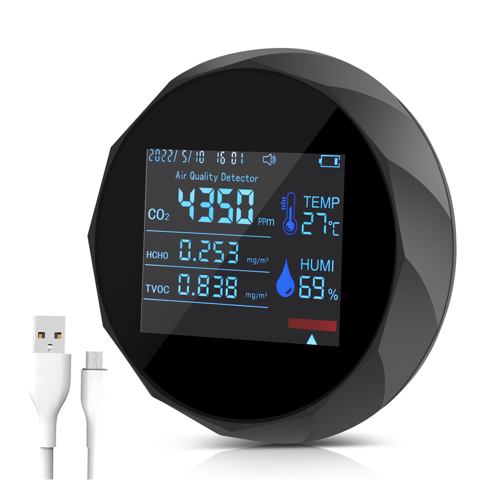 7 In 1 CO2 Meter Digital Temperature Humidity Tester TVOC HCHO Detector ...