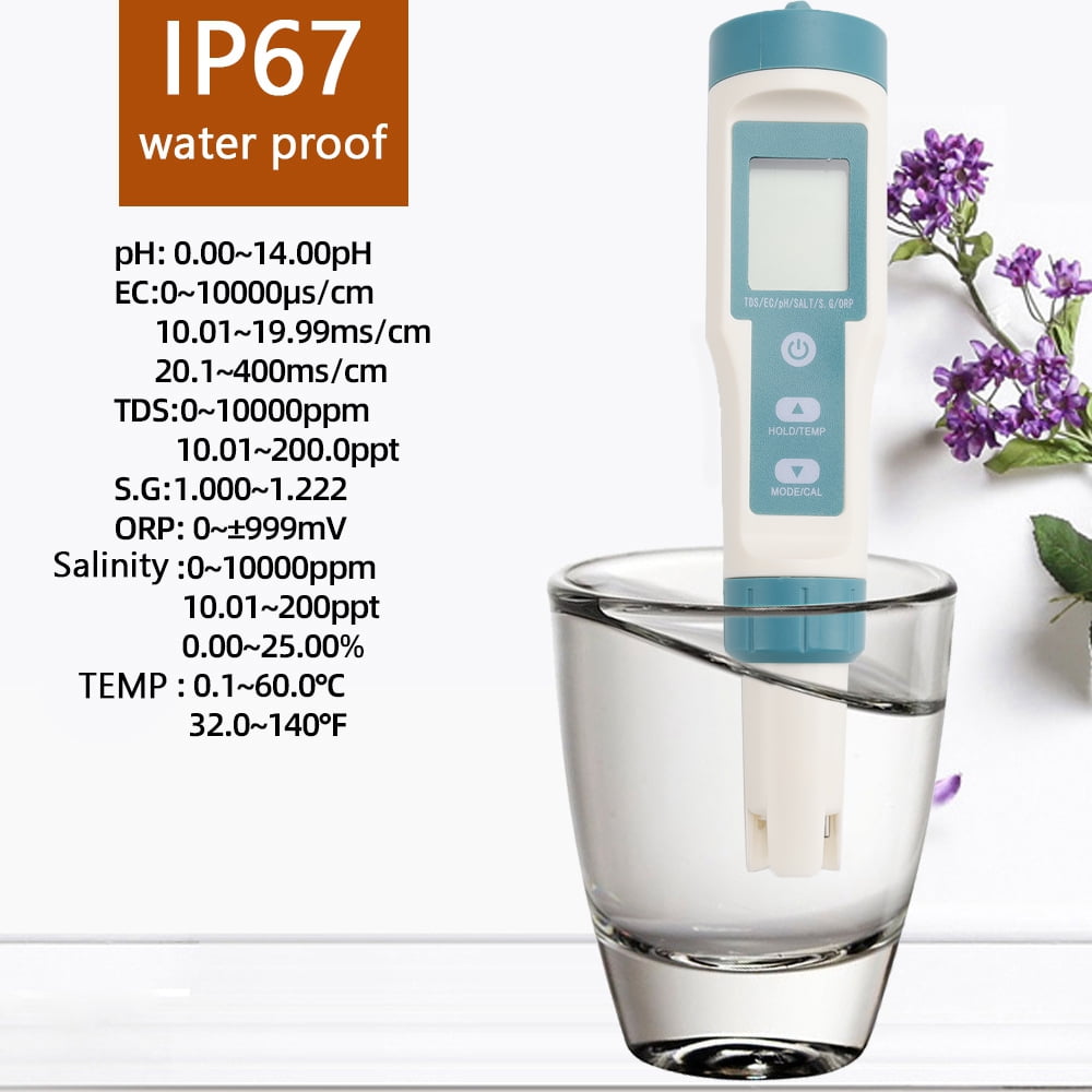 7 In 1 Digital Salinity PH TDS TEMP SG EC ORP Tester Water Quality ...