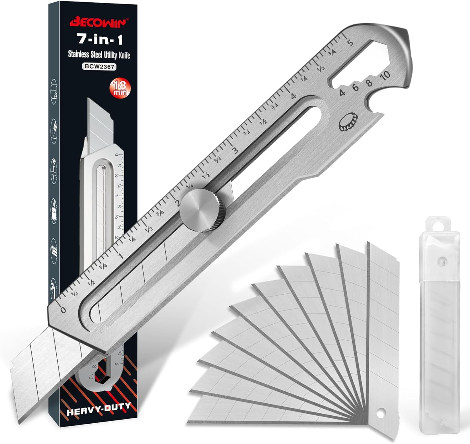 Kata 7-in-1 Multipurpose Utility Knife, Stainless Steel Box Cutter ...