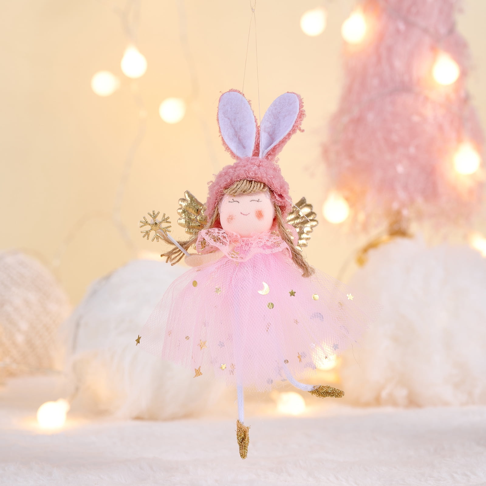 7-In Christmas Angel Doll with Floppy Bunny Ears - Soft Plush Hanging ...