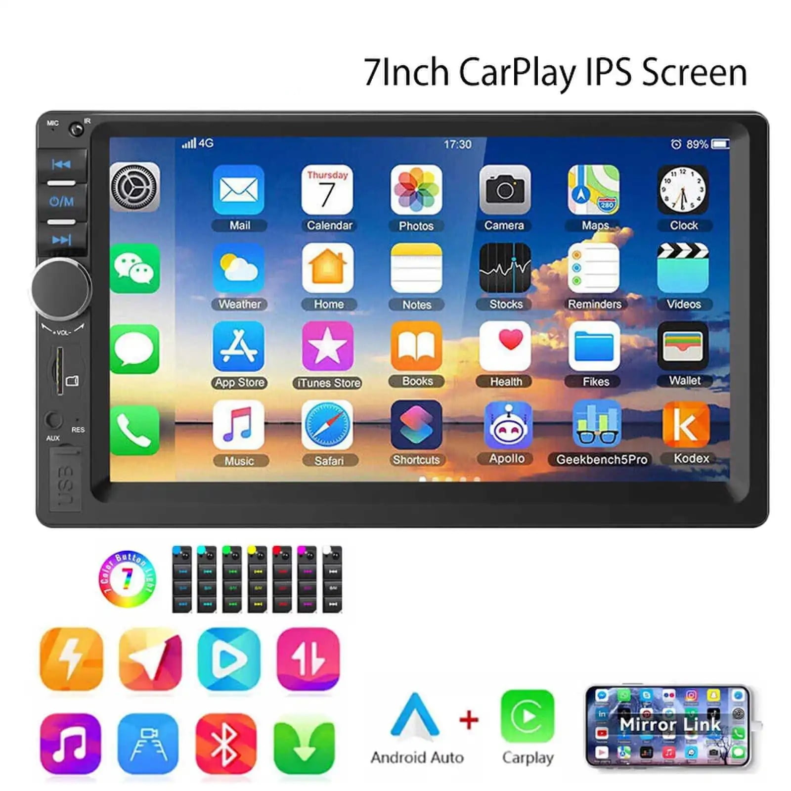 7 Inch 2 DIN Car Stereo Radio Wired Carplay Android Auto MP5 Player ...