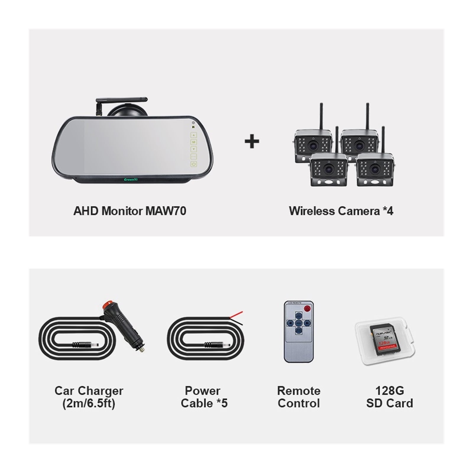 7 Inch 200M Wireless 4CH DVR Recorder Mirror Monitor With AHD Reverse ...