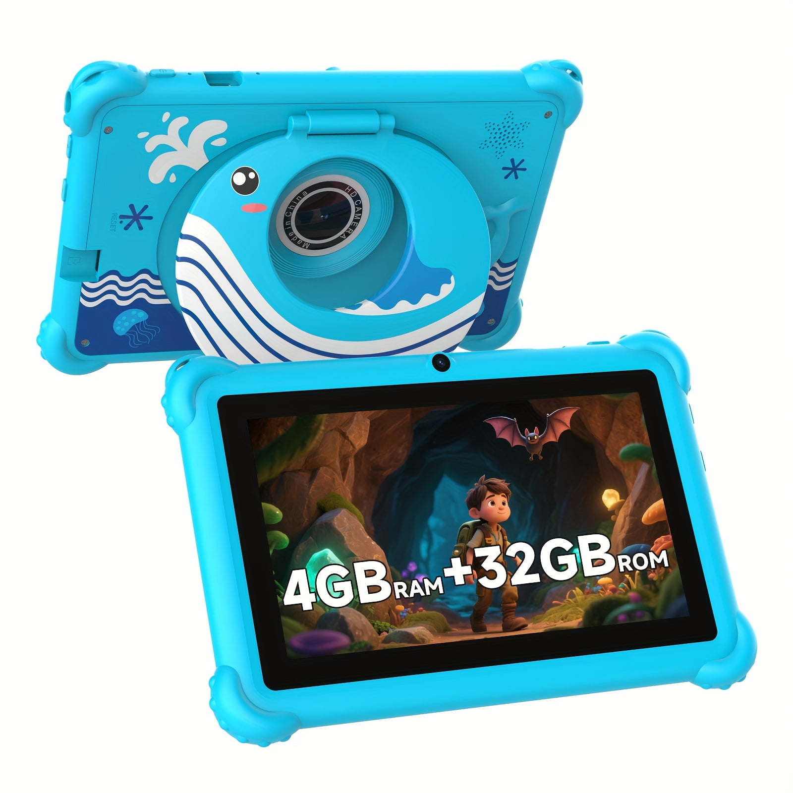 7-Inch Android 12 Kids Tablet - Multi-Color ABS Case, Eye Protection ...