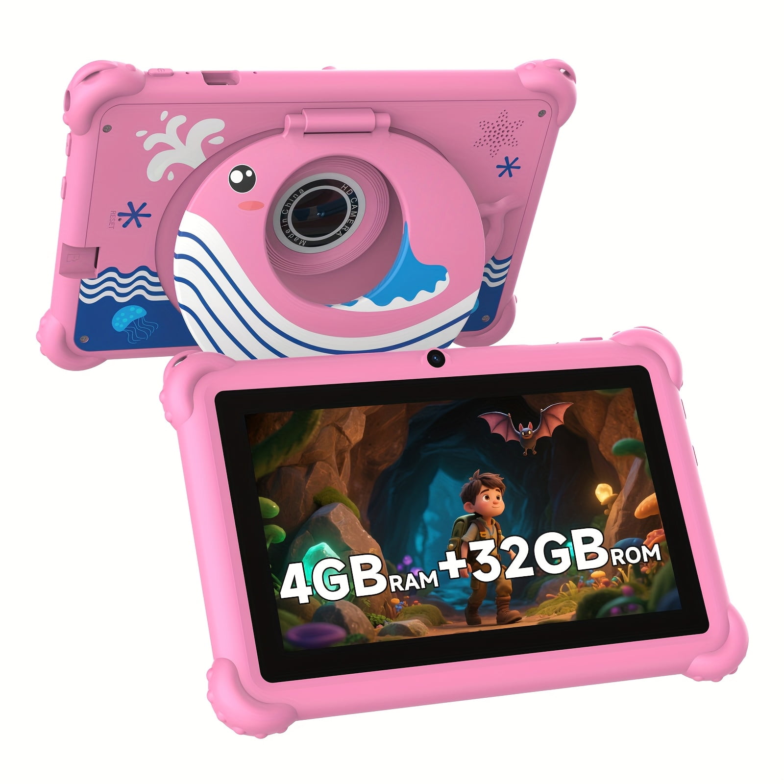 7-Inch Android 12 Kids Tablet - Multi-Color ABS Case, Eye Protection ...