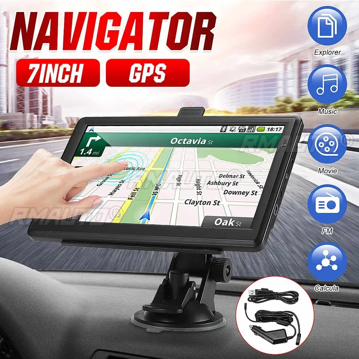 7 Inch Car GPS Navigation Touch Screen GPS Navigator Truck Sunshade Sat ...