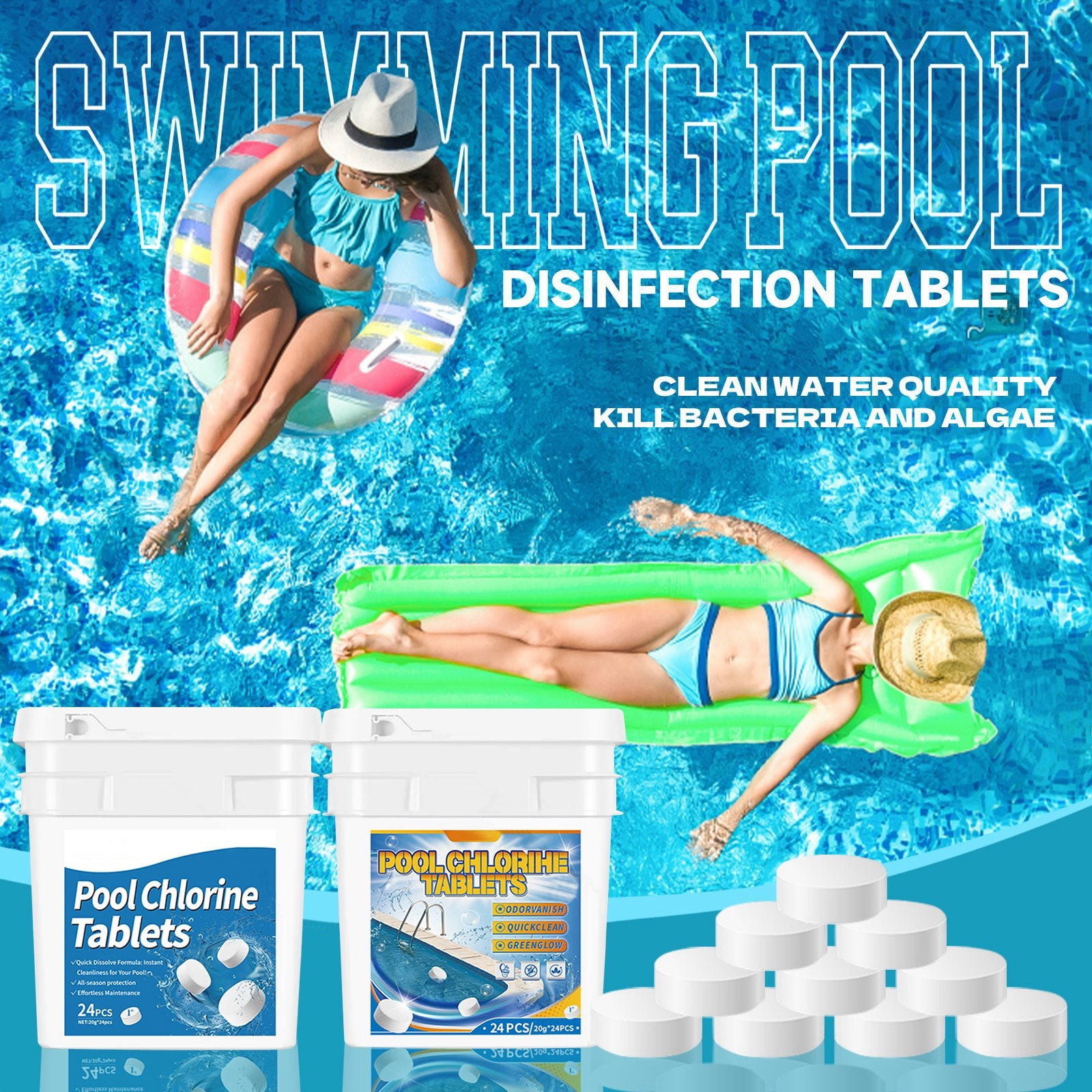 7 Inch Chlorines Tablets For Swimming Pools,Kills And Stops Algaes, Slow Dissolving,Individually ...