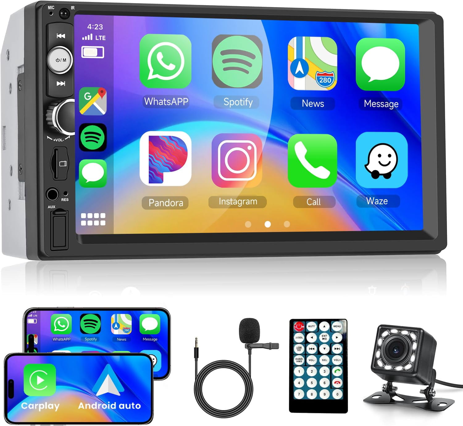 7 Inch Double Din Car Radio with Carplay Android Auto, Hodozzy Touch ...