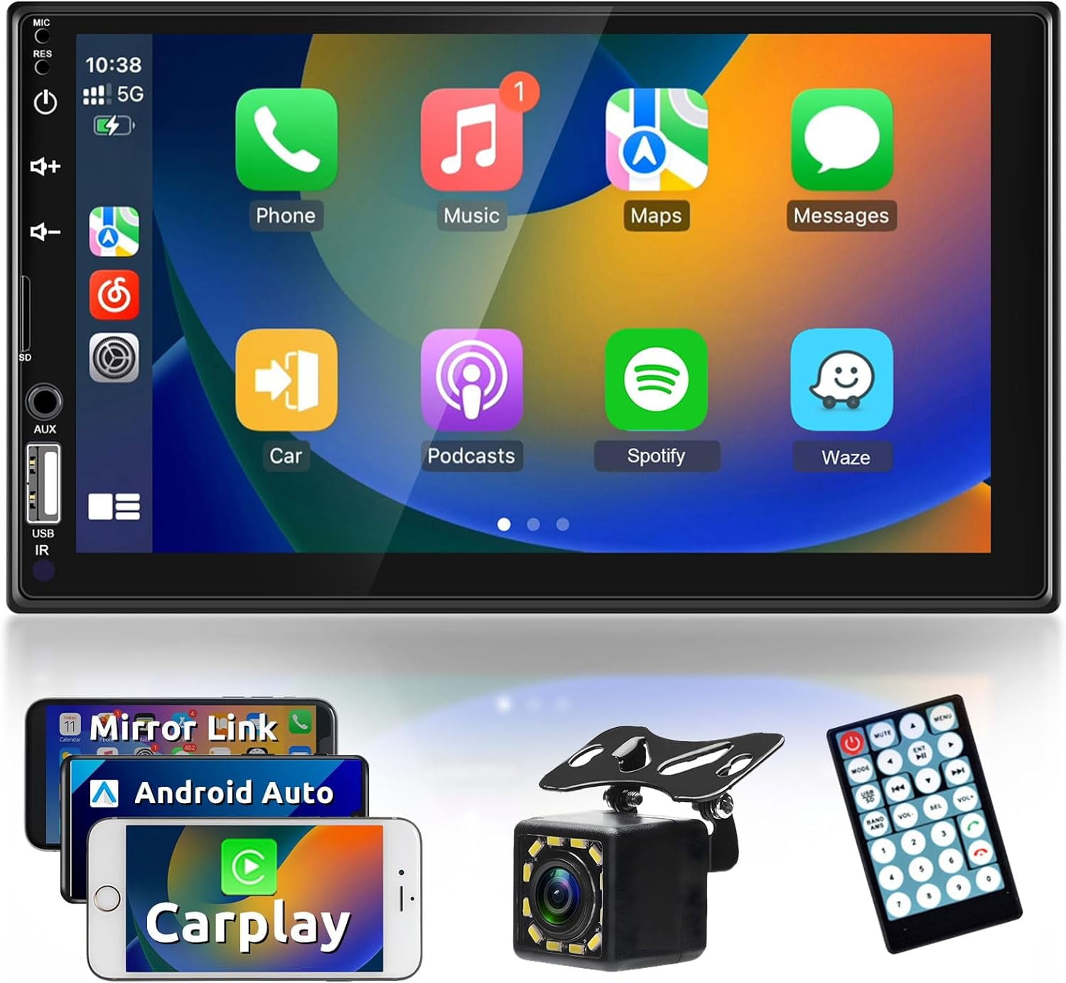 7 Inch Double Din Car Stereo CarPlay & Android Auto, HD Touch Screen ...