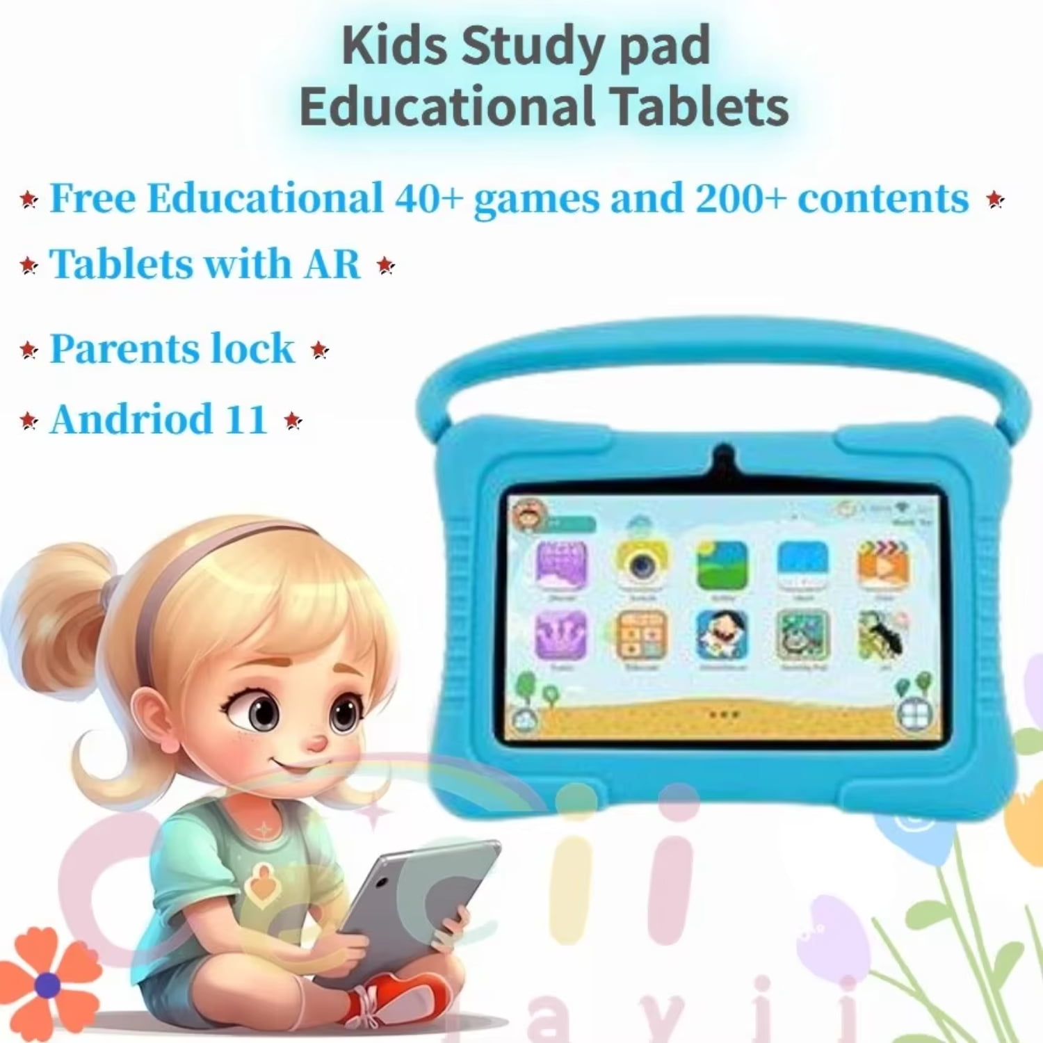 7-Inch Education Preschool Study Tablet with USB Charge Parent Lock and ...