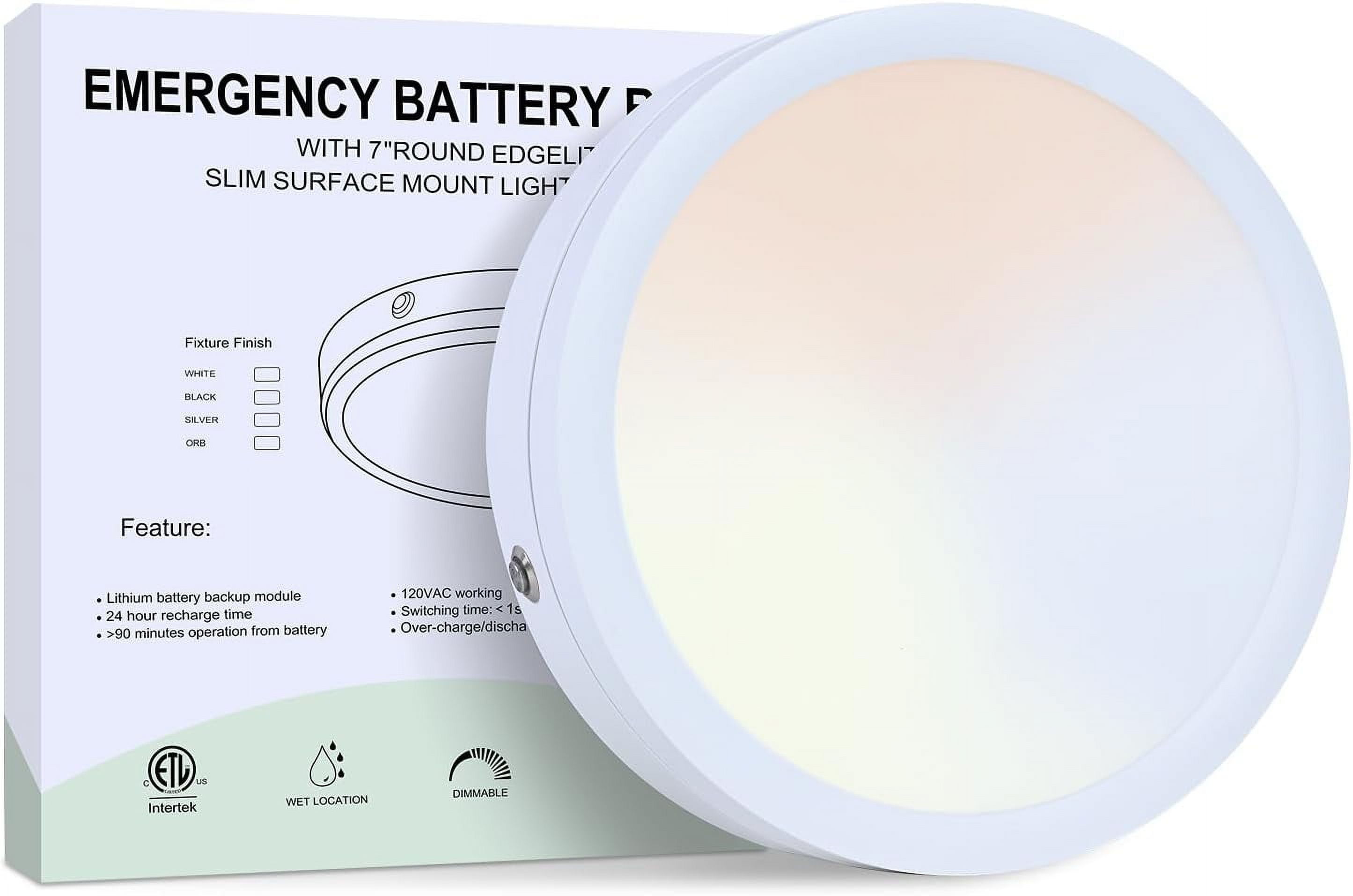 7 Inch Emergency LED Ceiling Light with Battery Backup, Adjustable 5CCT ...