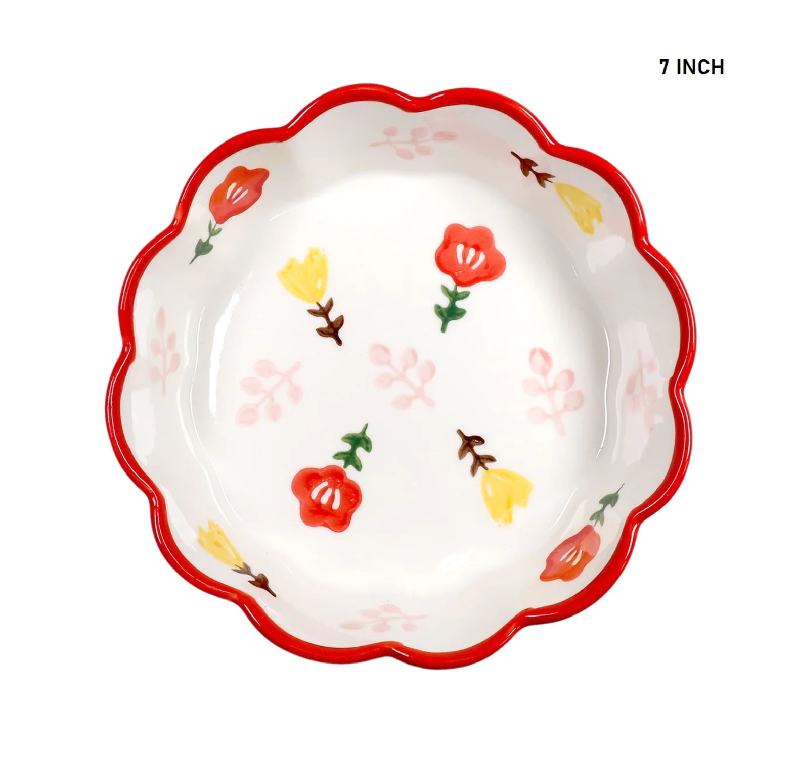 7 Inch Hand Painted Flower Pattern Ceramic Bowl Wavy Edge - Walmart.com