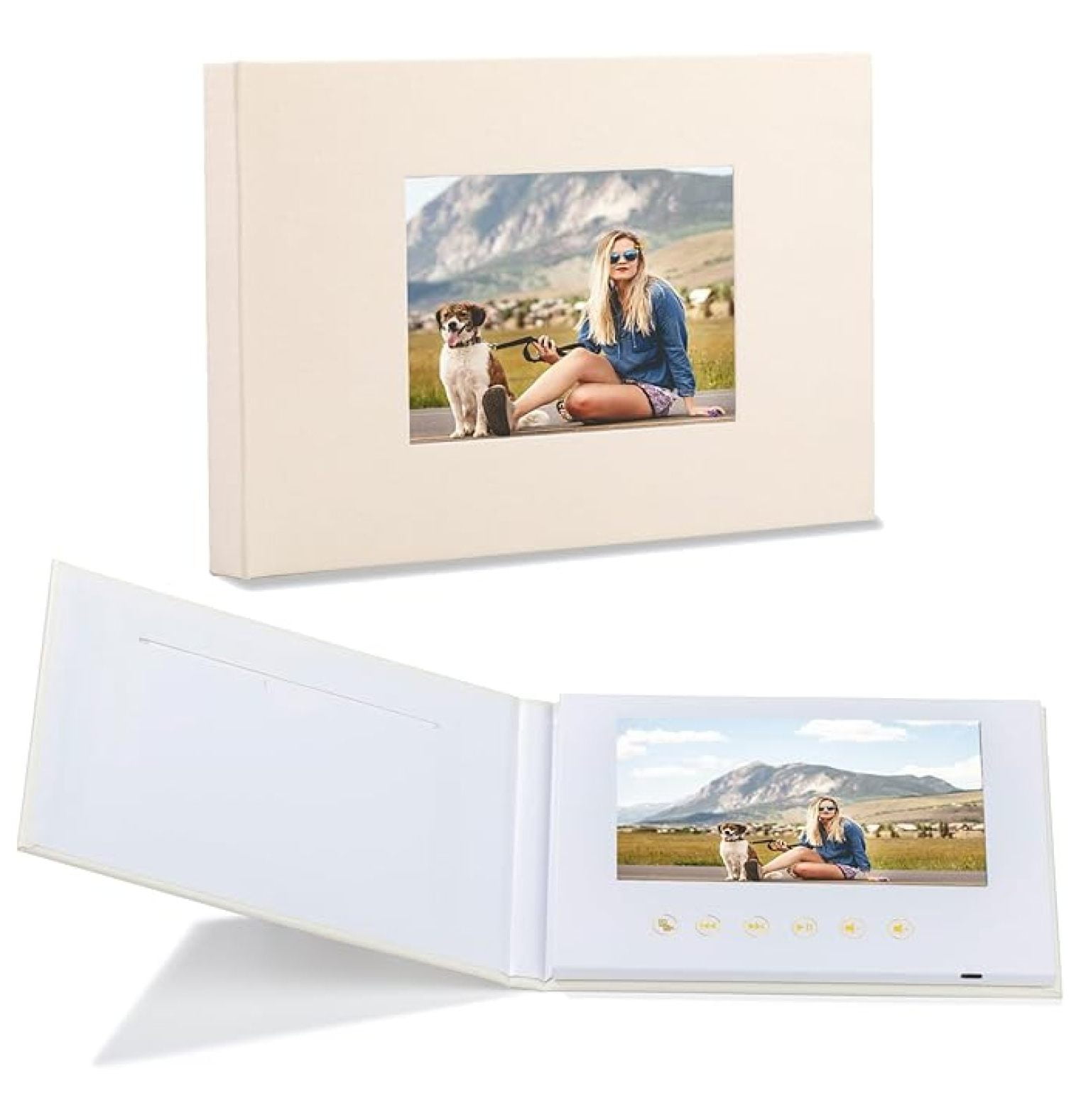 7 Inch IPS Video Greeting Card with Linen Cover and 5" Photo Window ...