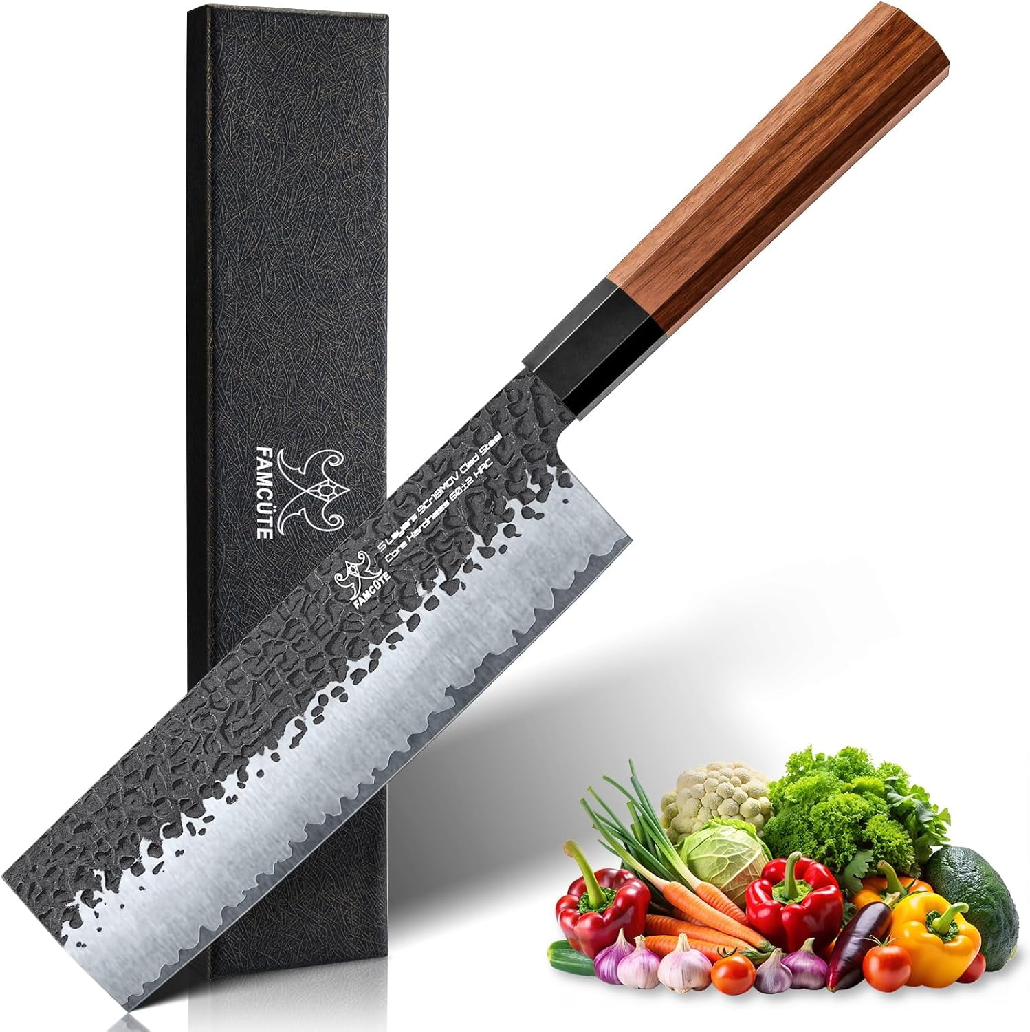 7 Inch Japanese Nakiri Knife, High Carbon Stainless Steel Kitchen ...
