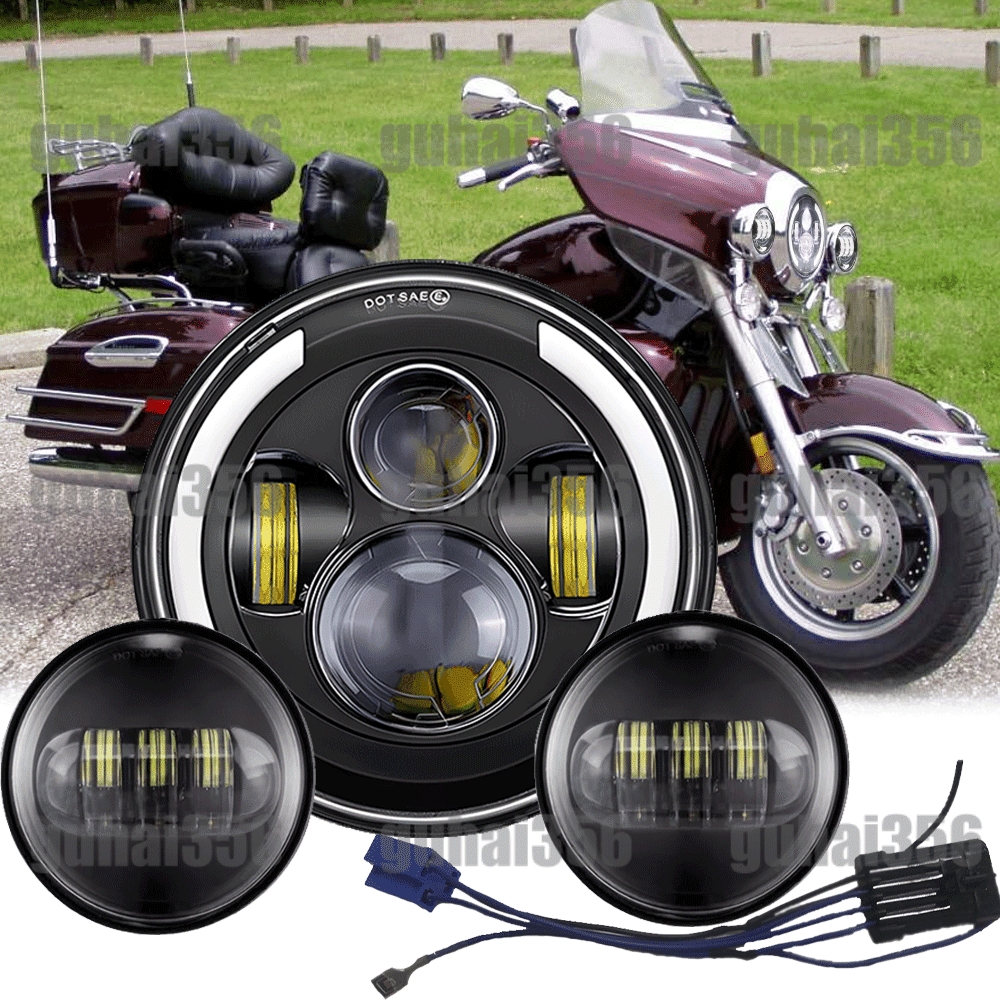 7" Inch LED Headlight +4.5" Passing Lights For Yamaha Royal Star ...