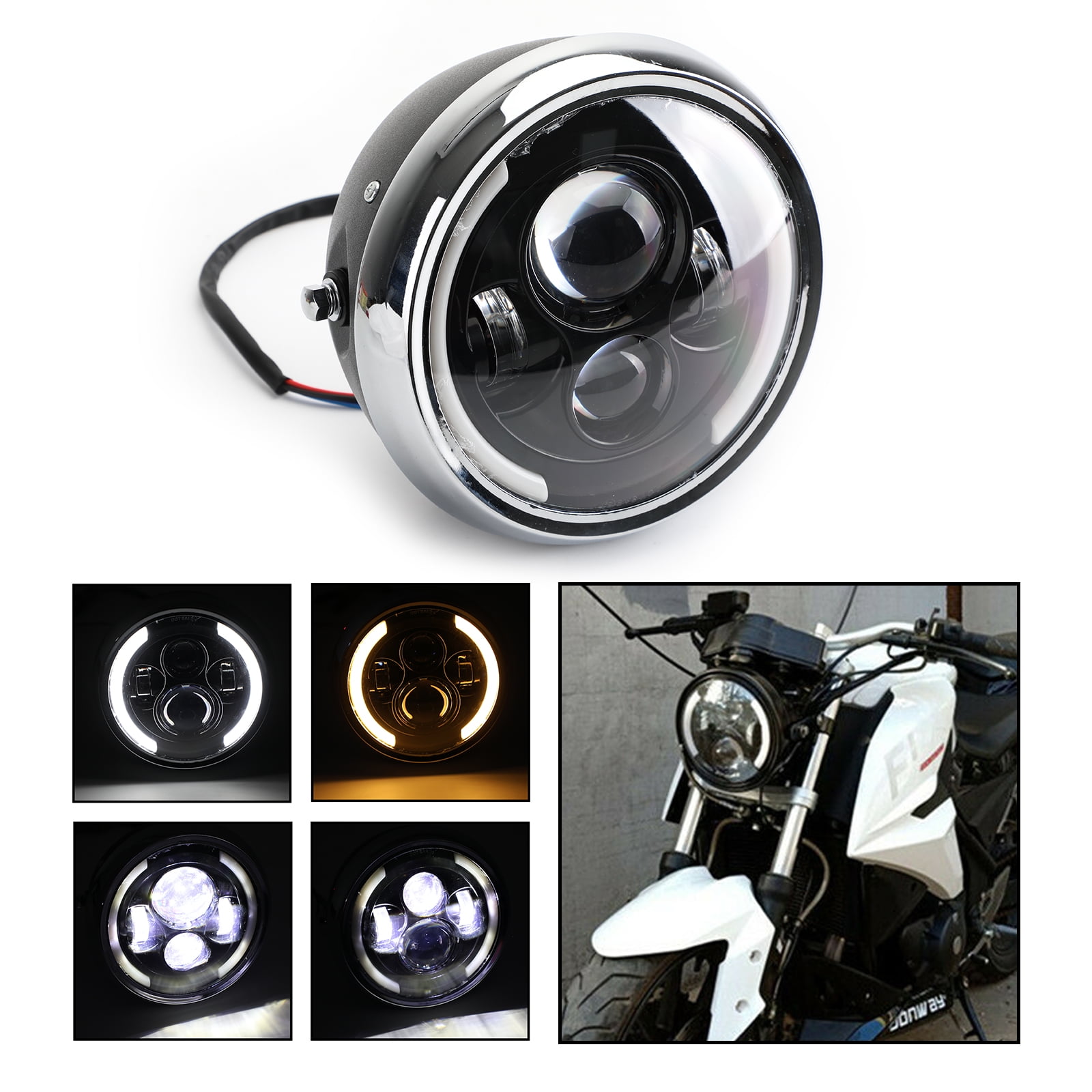 7 Inch LED Headlight for Motorcycle Dyna Cafe Racer Bobber Hi/Lo Fog ...