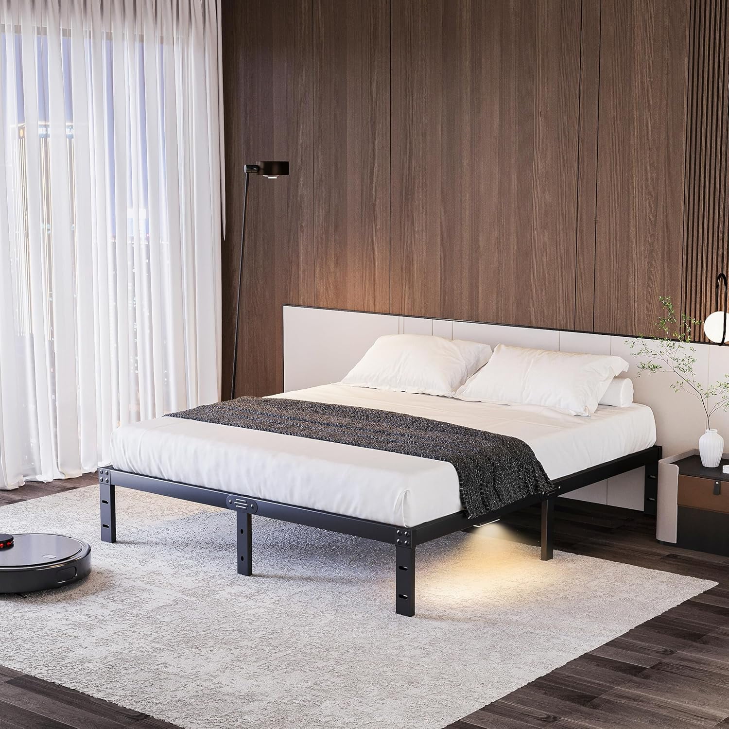 7-Inch Low Bed Frame Full with LED Night Light, Metal Platform Full ...