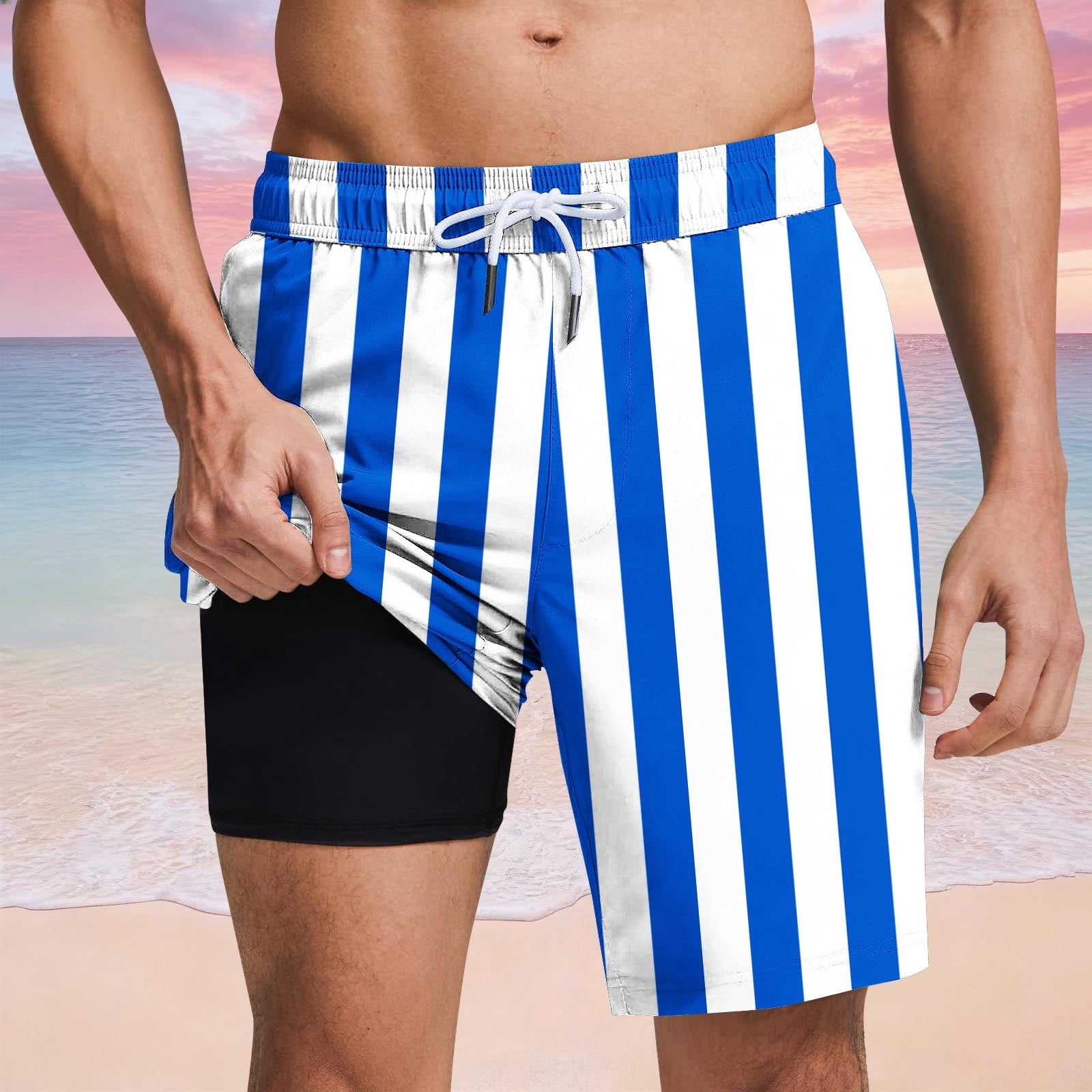 7 Inch Mens Swim Trunks: 2 in 1 with Compression Liner Pockets ...