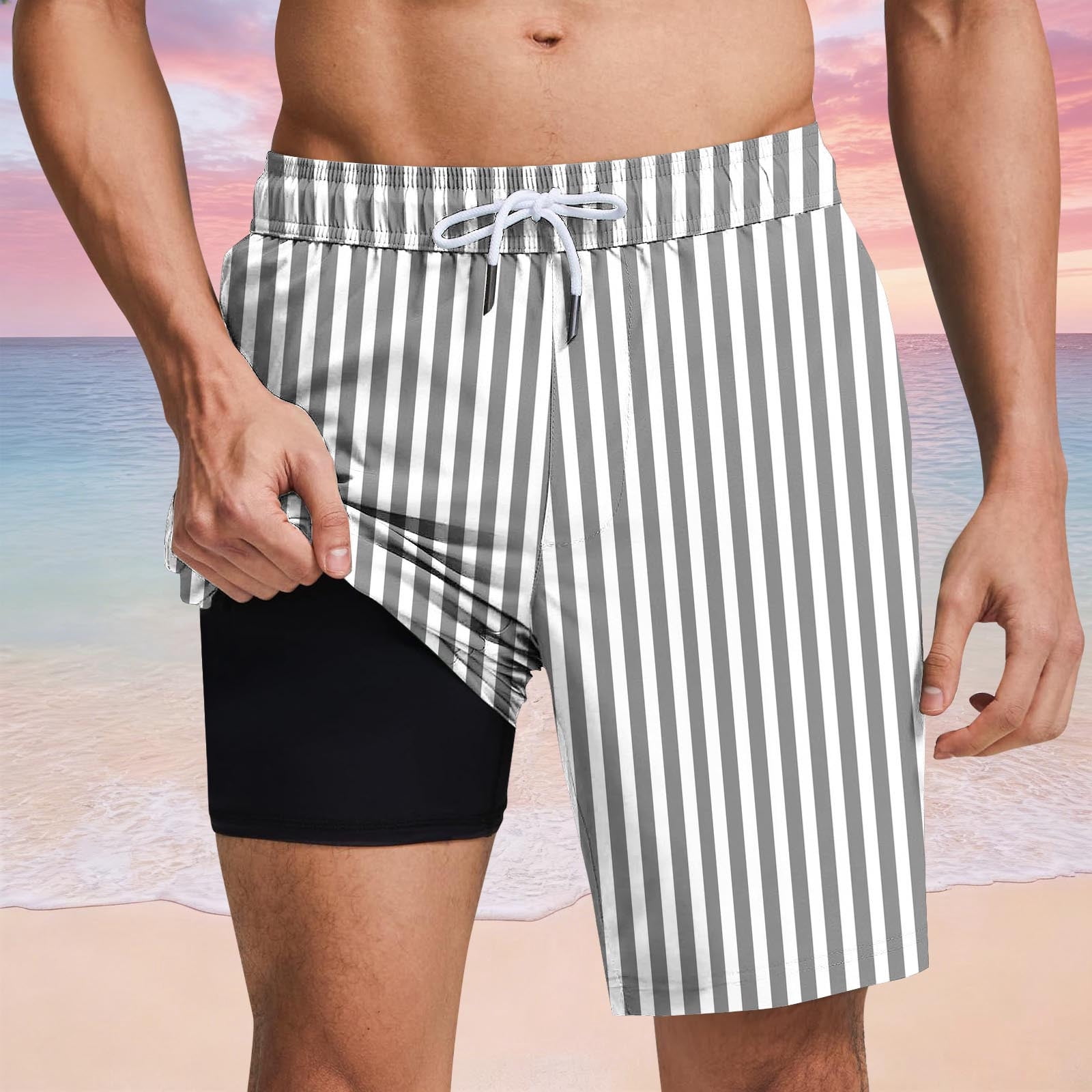 7 Inch Mens Swim Trunks with Compression Liner Board Shorts Bathing ...