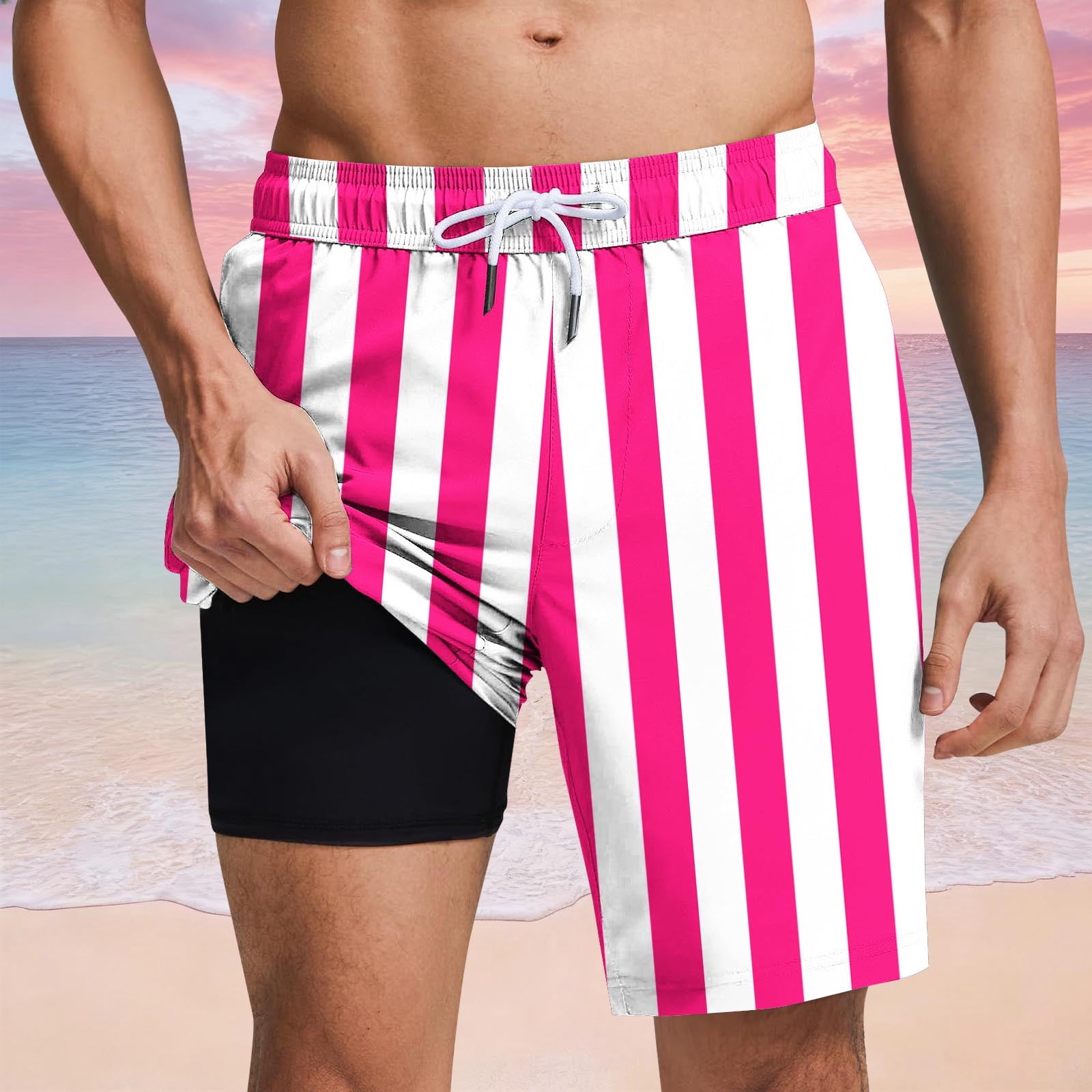 7 Inch Mens Swim Trunks with Compression Liner Board Shorts Bathing ...