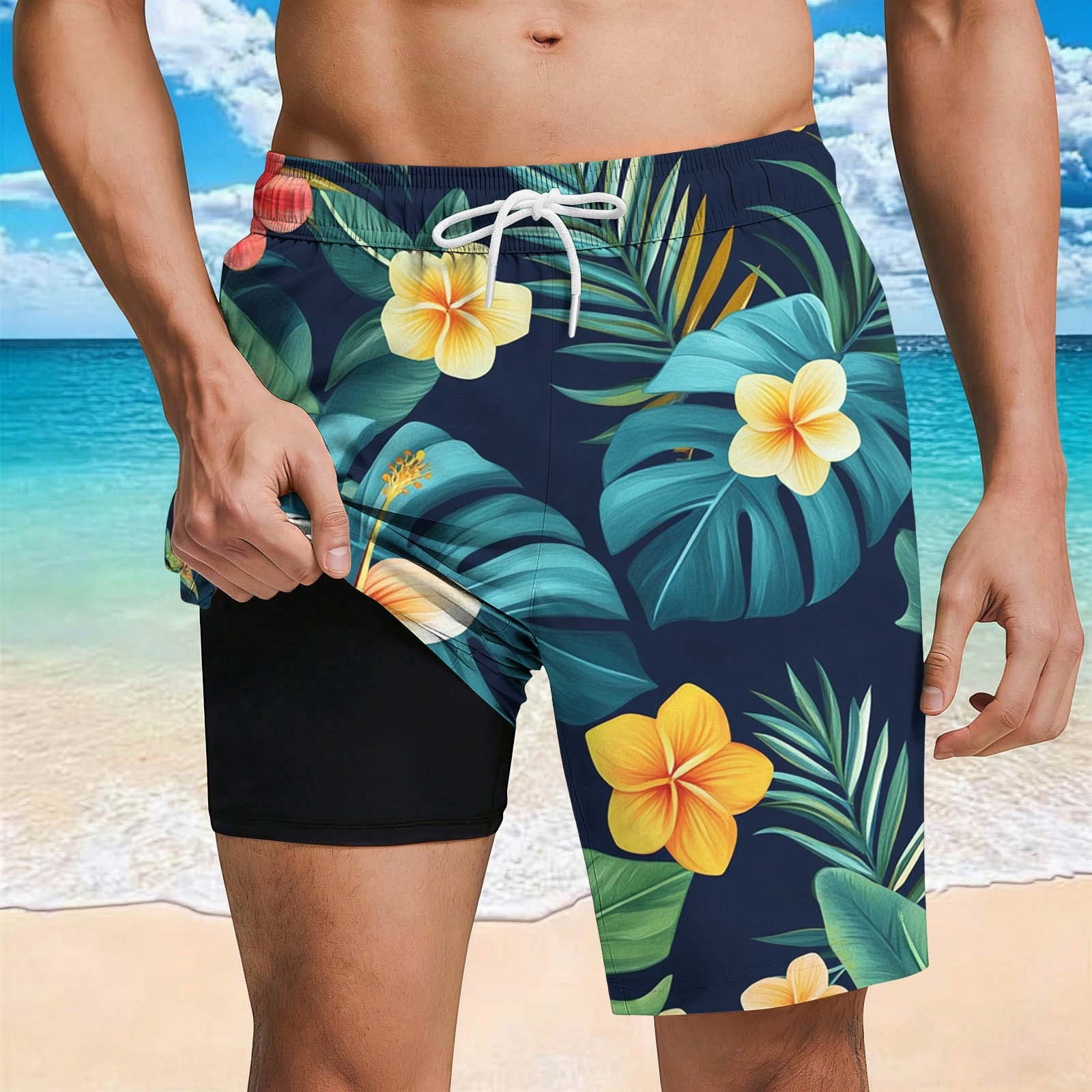 7 Inch Mens Swim Trunks with Compression Liner Board Shorts Bathing ...