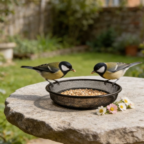 7 Inch Metal Ground Bird Feeder Tray with Mesh Platform for Outdoor ...